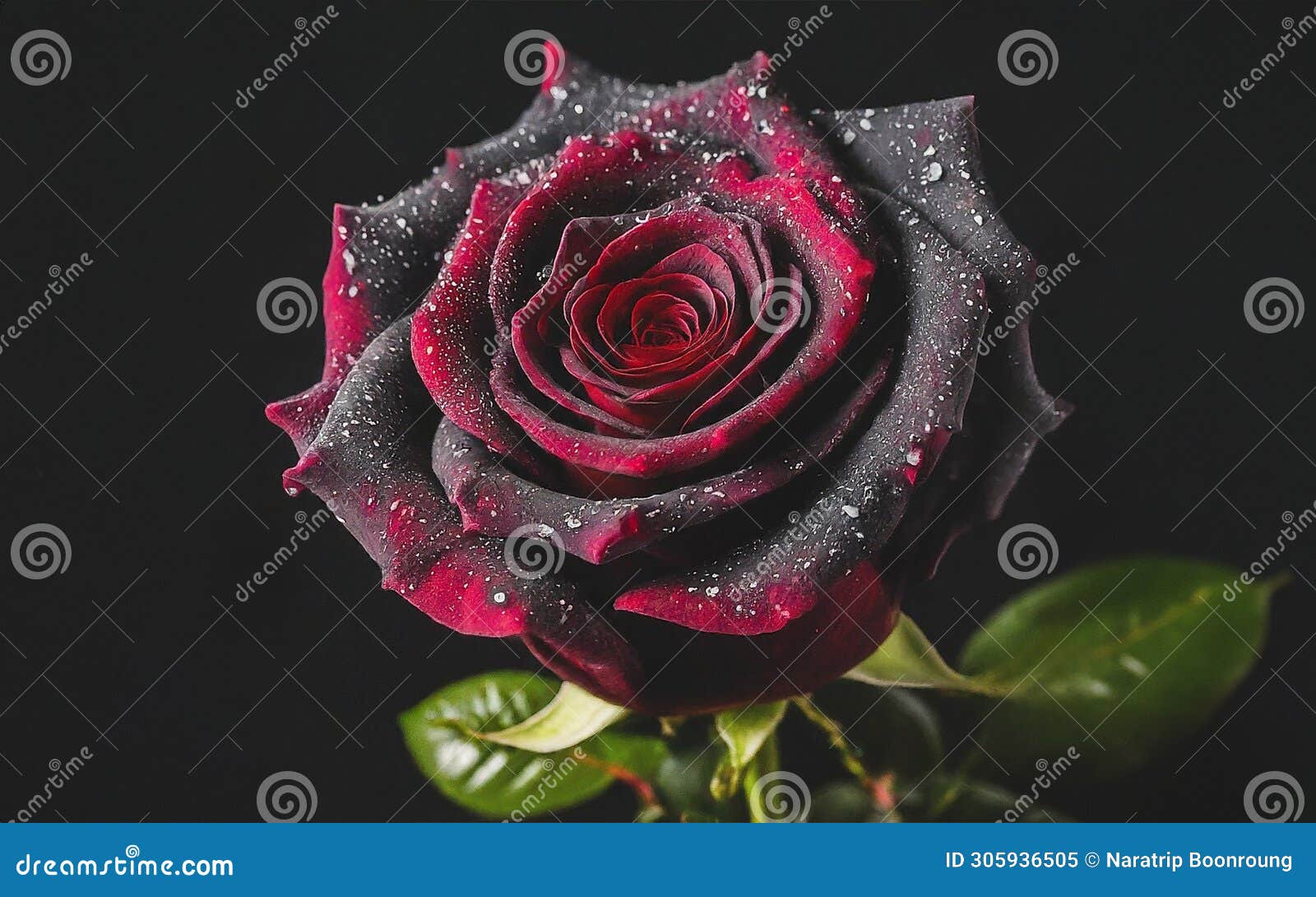 Black Rose with Water Drops on Black Background Stock Illustration ...