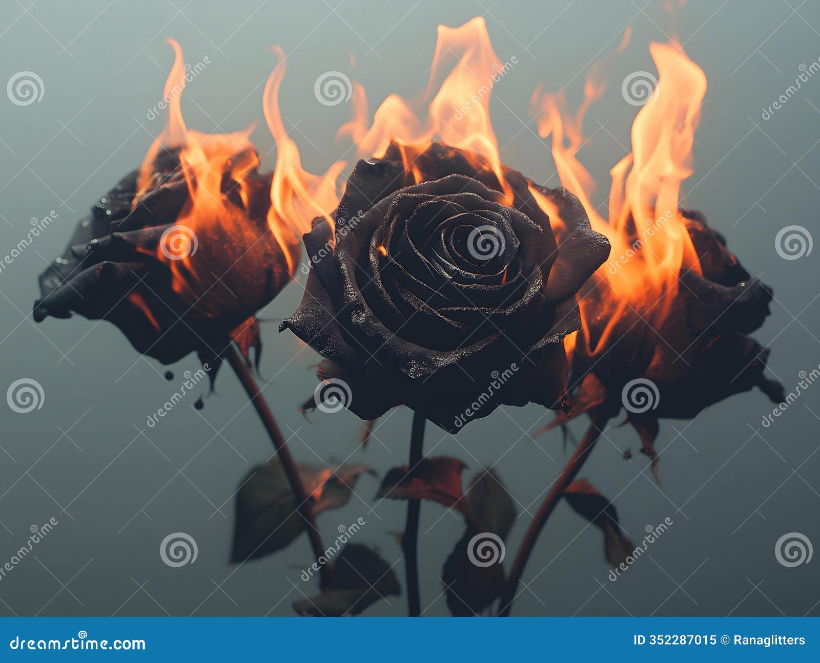 Black Roses Consumed by Fire, with Intense Flames Creating a Dramatic ...
