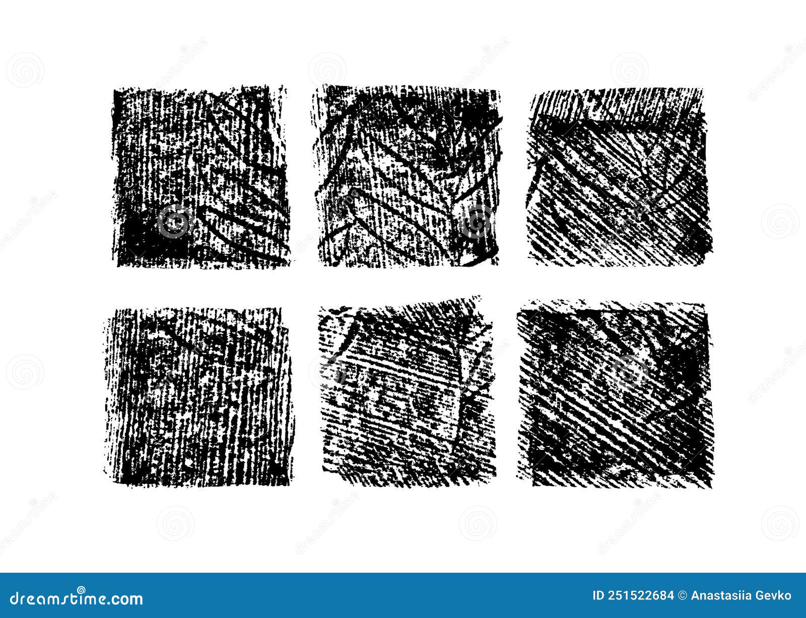 Black Rough Edge Squares Hand Drawn Collection. Stock Vector ...