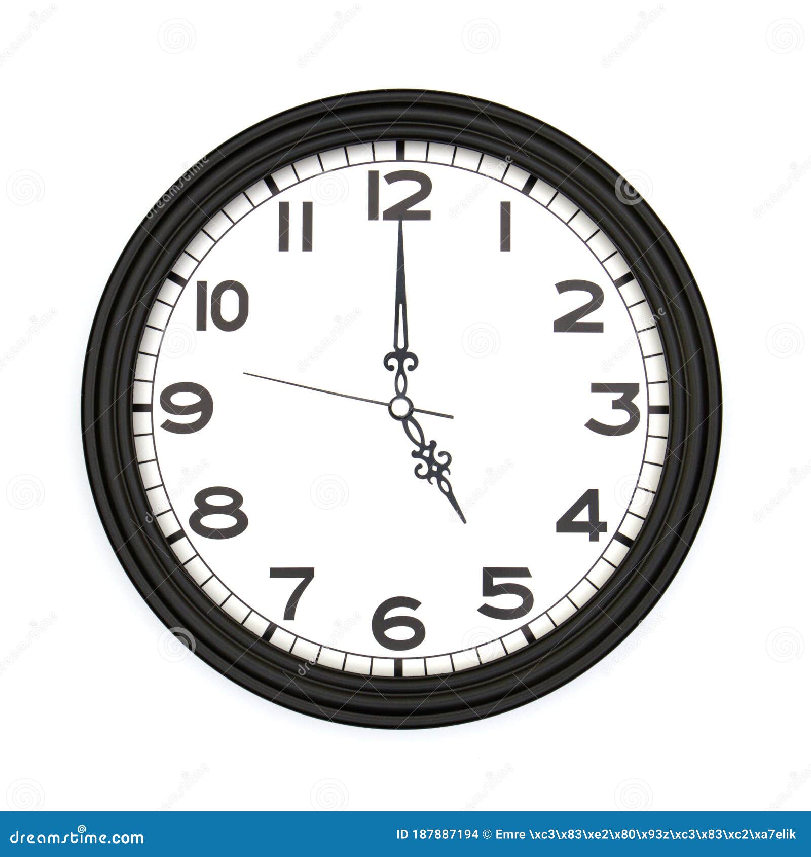 Black Round Analog Wall Clock Isolated on White Background. Stock Photo ...