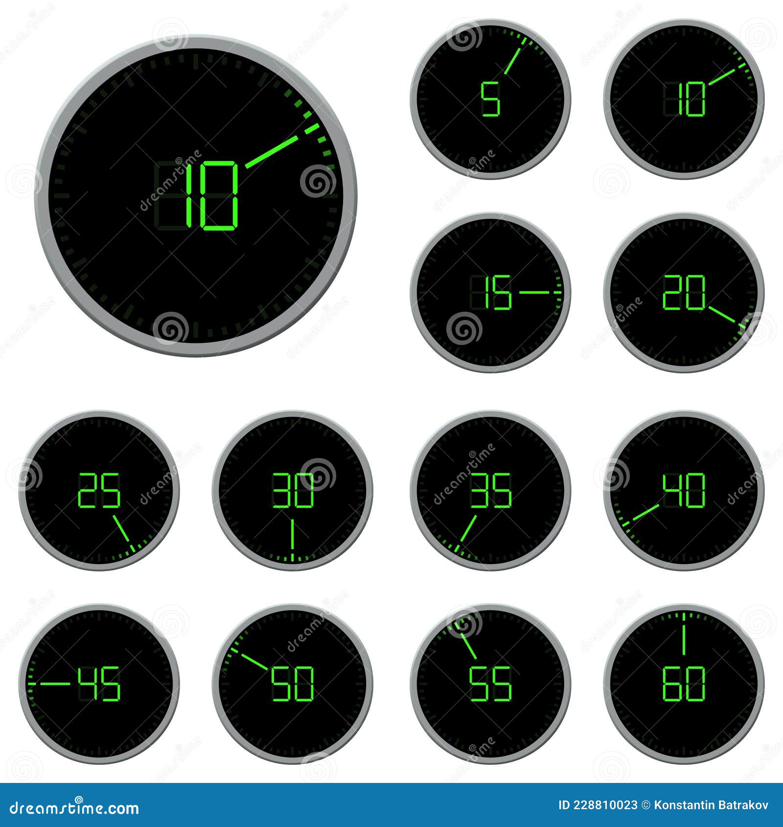 Black Round Digital Timer with Green Numbers. Stock Vector ...