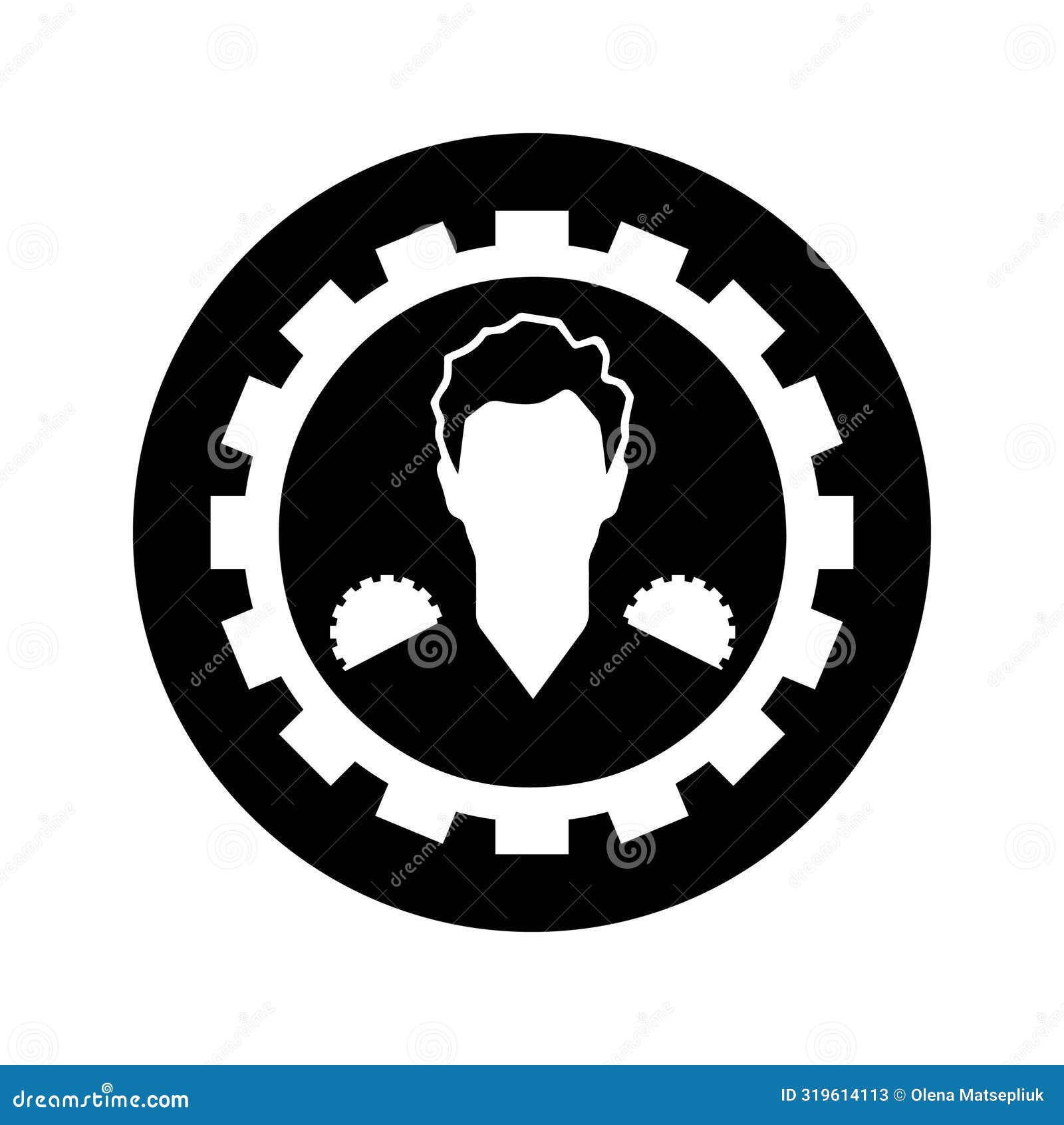 Black Round Logo with Gears and Male Silhouette, Representing ...