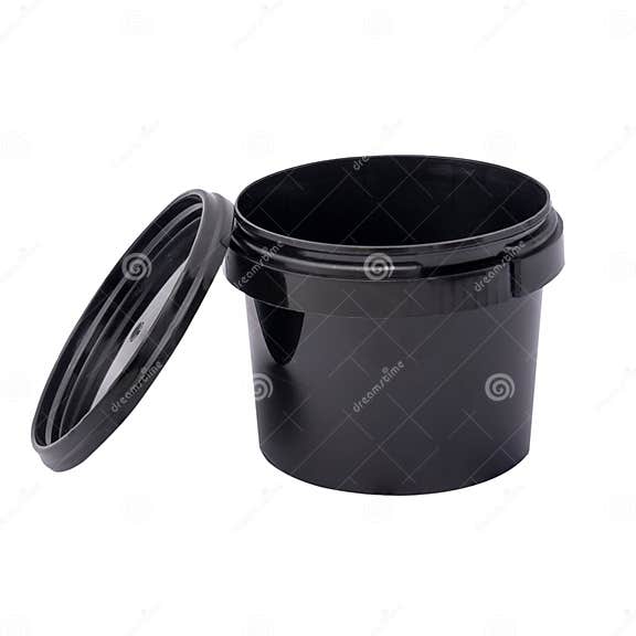 Black Round Plastic Container with Lid Isolated on White Background ...