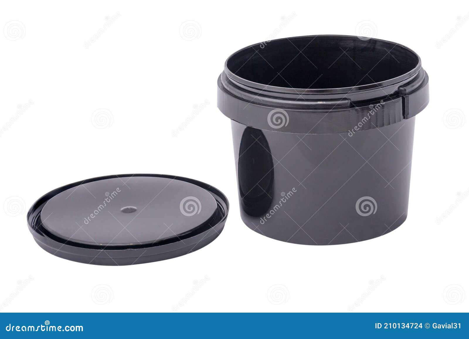 Black Round Plastic Container with Lid Isolated on White Background ...