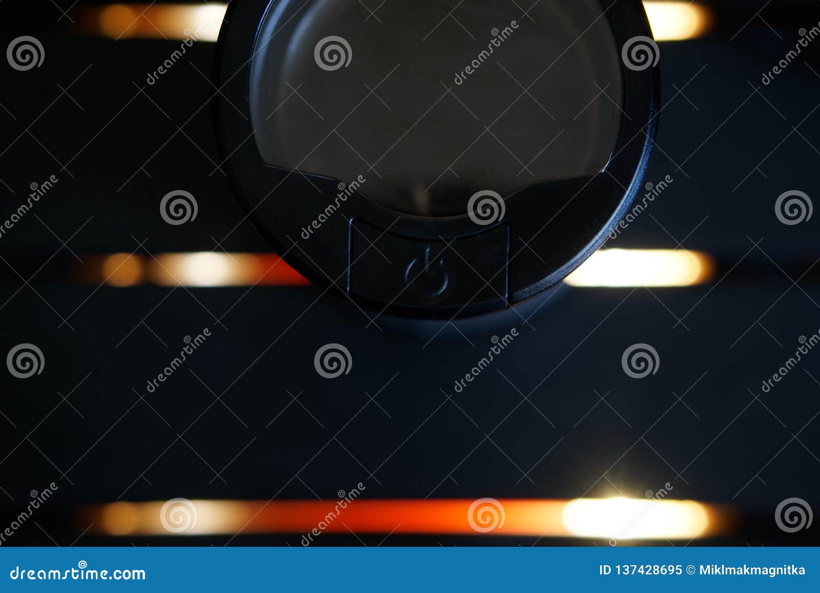 Black Round Power Button on a Black Wooden Background. LED Backlight ...