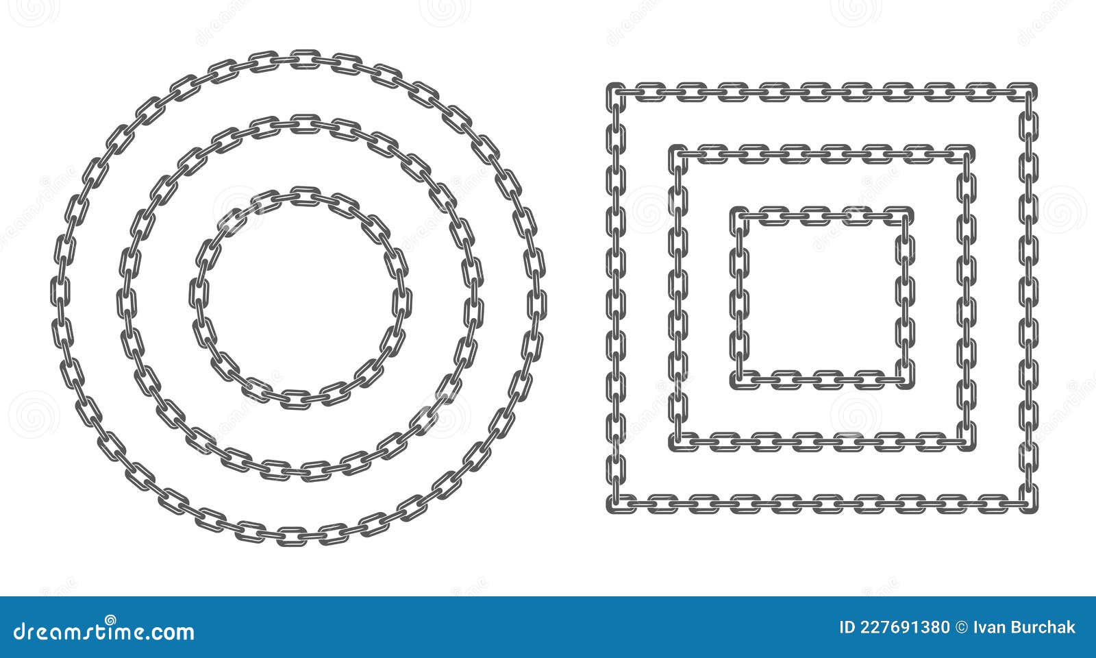 Black Round and Square Chain Set. Flat Vector Illustration Isolated on ...