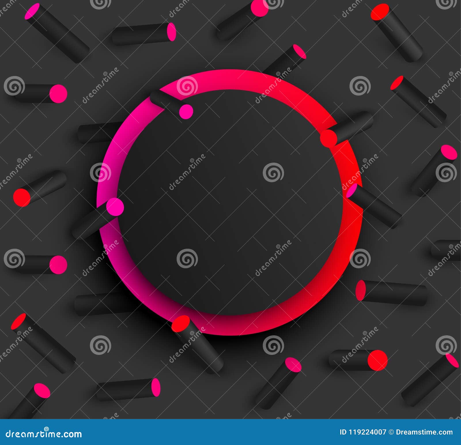 Black Round Textured Background with Red 3d Geometric Pattern. Stock ...