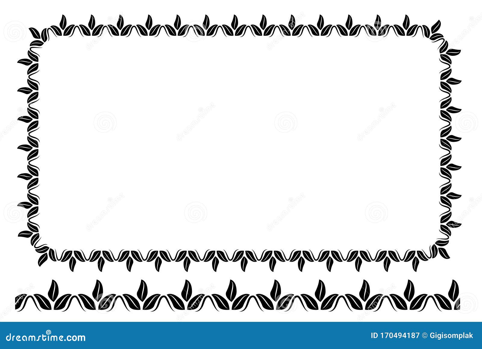 Vector Black Rounded Corner Rectangle Floral Frame, Isolated on White ...