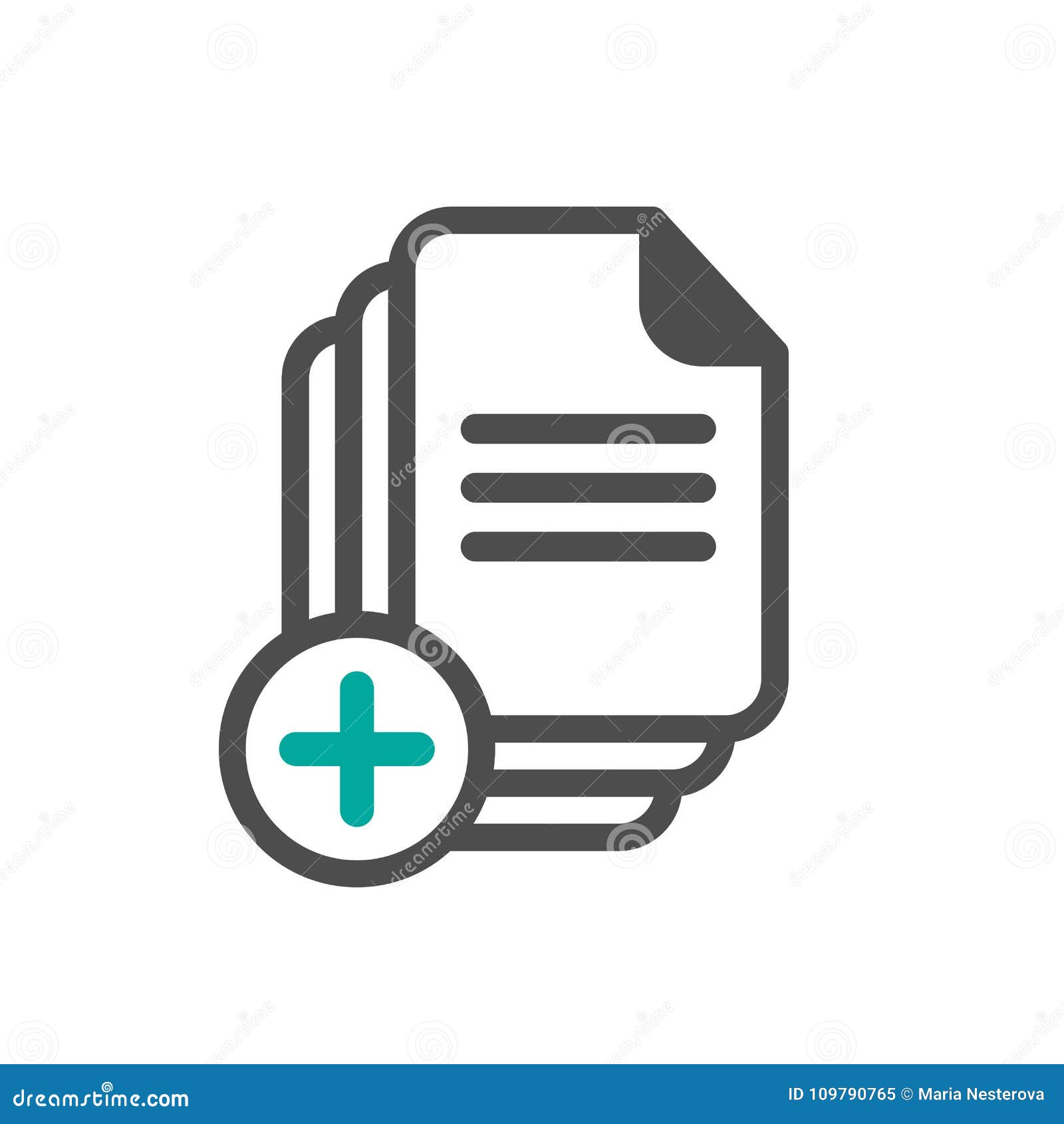 Black Rounded Document Sheet with Plus Sign. Flat Icon Isolated on ...