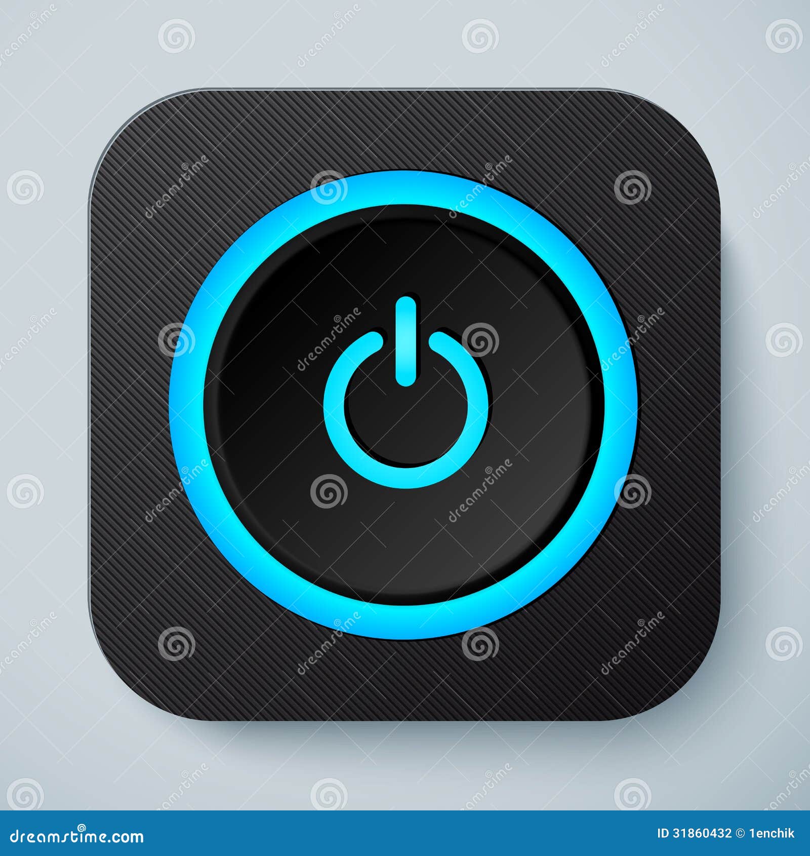 Black Rounded Square Icon with Power Button Stock Vector - Illustration ...