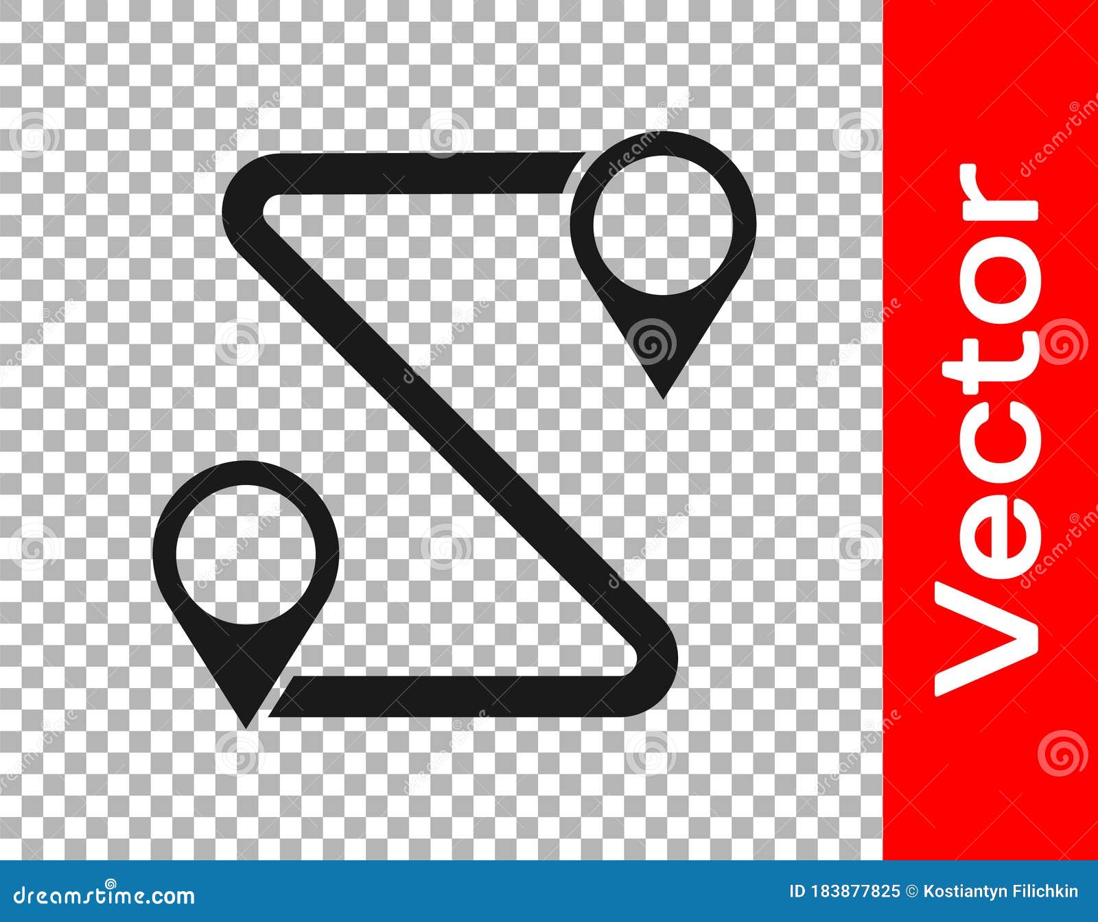 Black Route Location Icon Isolated On Transparent Background. Map ...