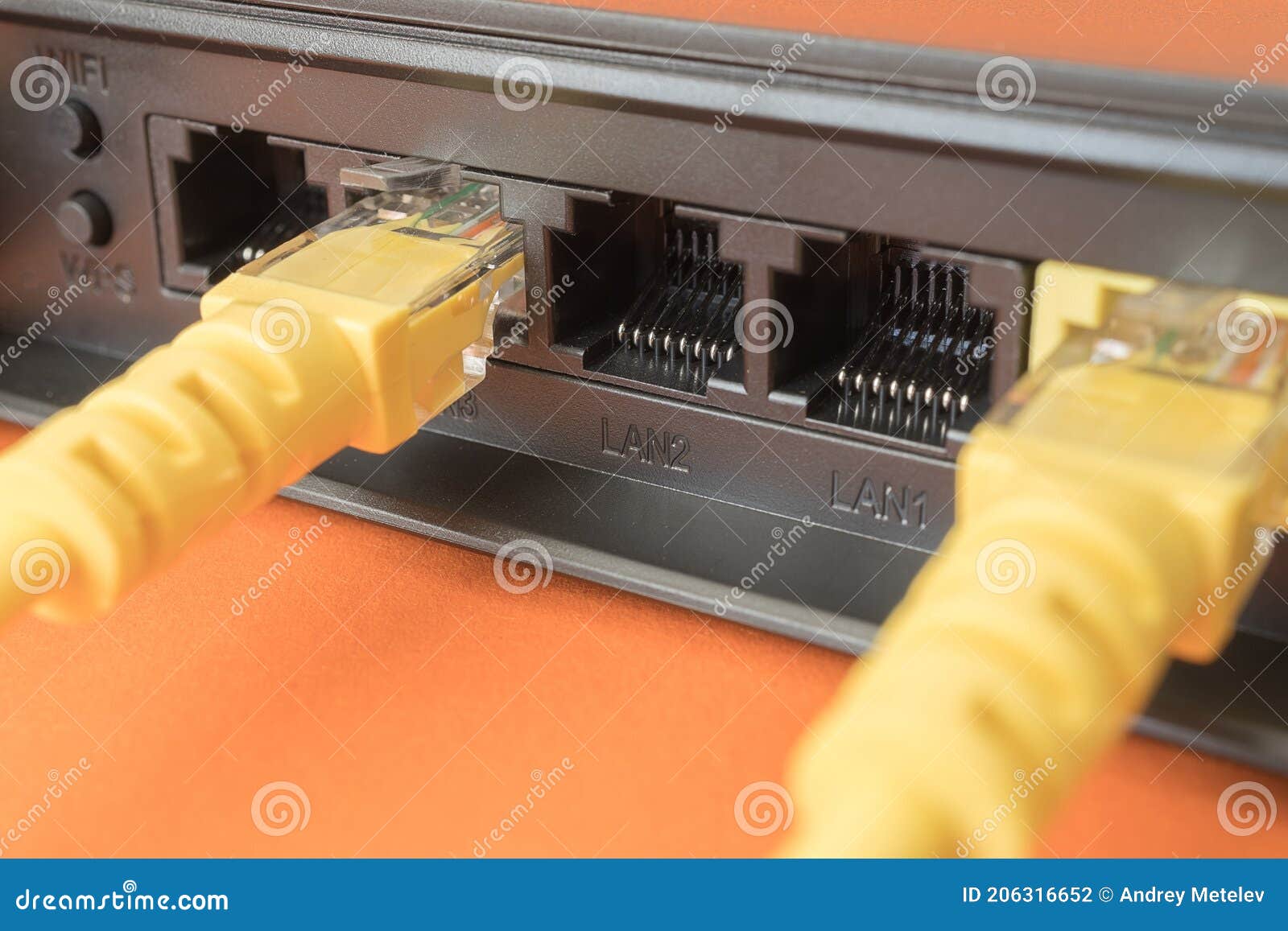 Black Router in Which Yellow Patch Cords are Inserted Stock Photo ...