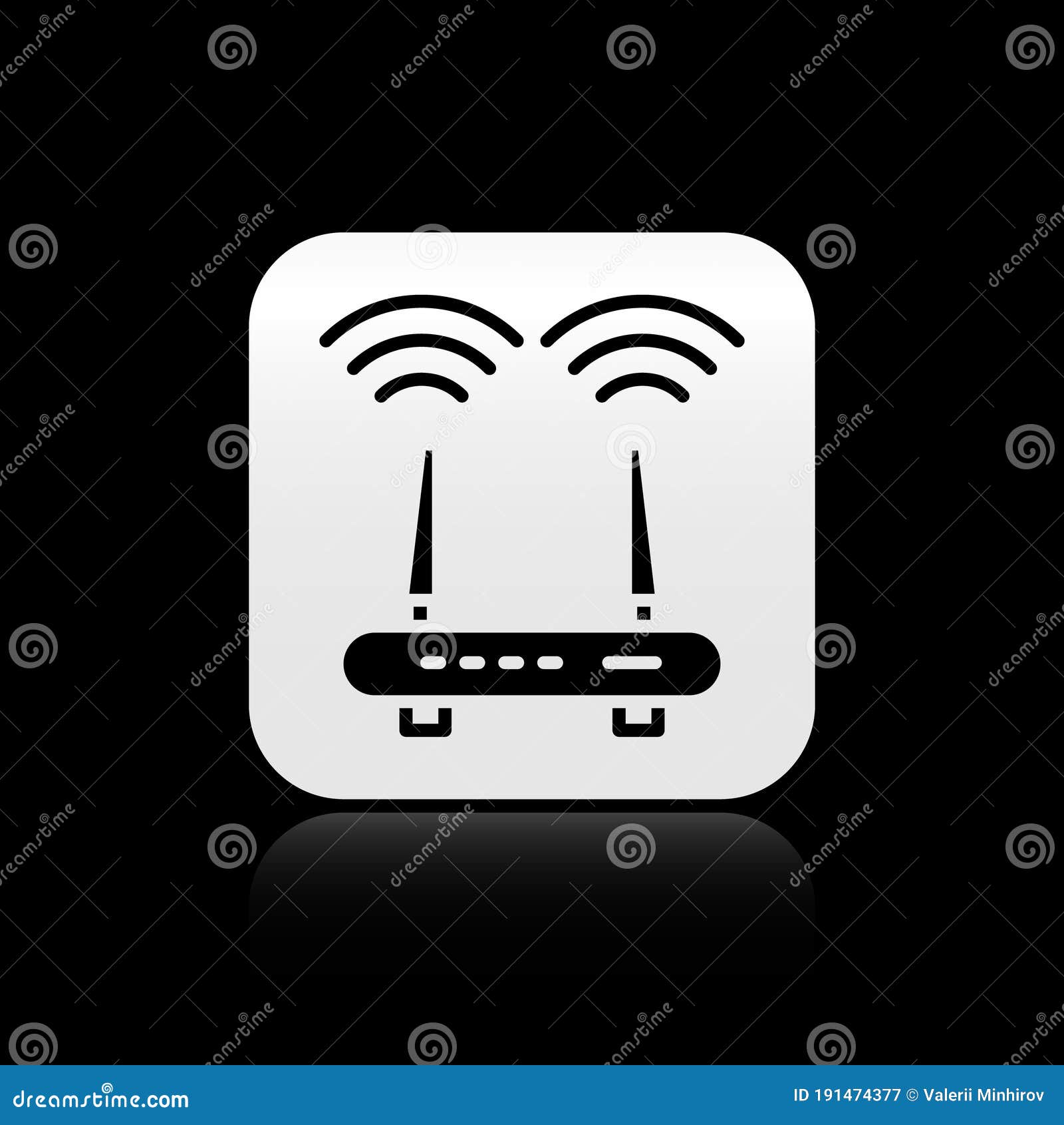 Black Router and Wi-fi Signal Icon Isolated on Black Background ...