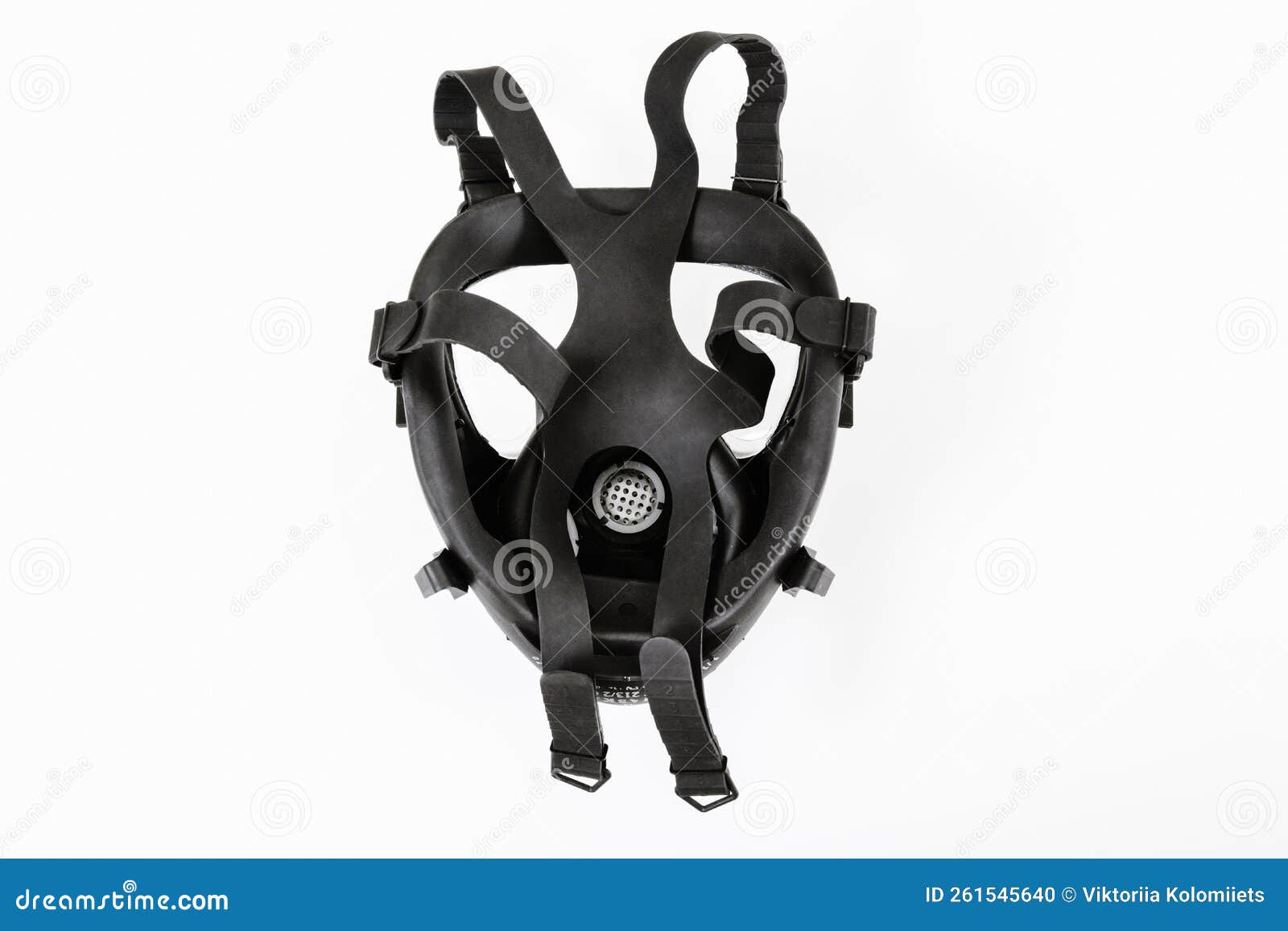 Black Rubber Gas Mask without Filter on White Background. Back View ...