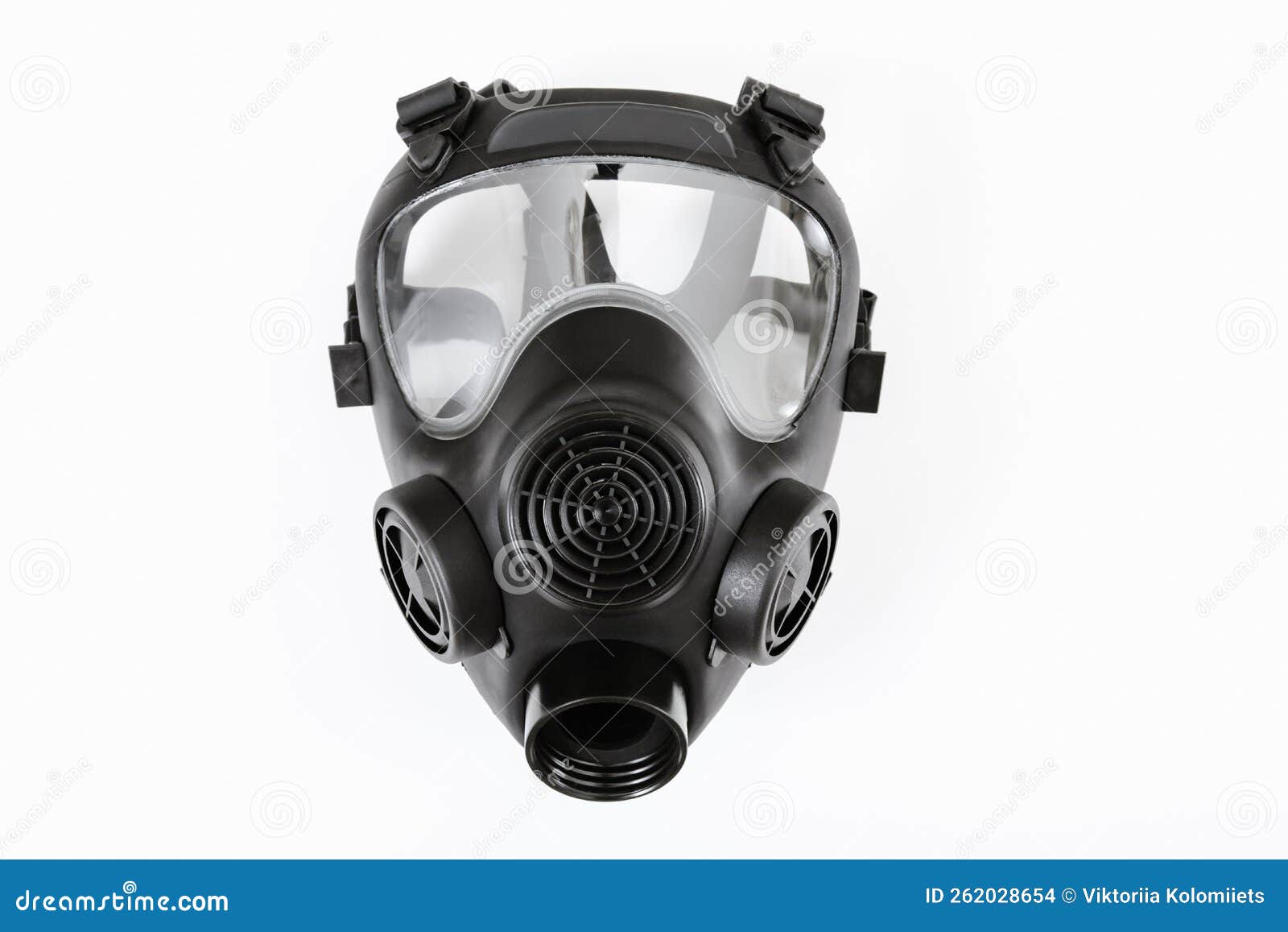 Black Rubber Gas Mask without Filter on White Background. Front View ...
