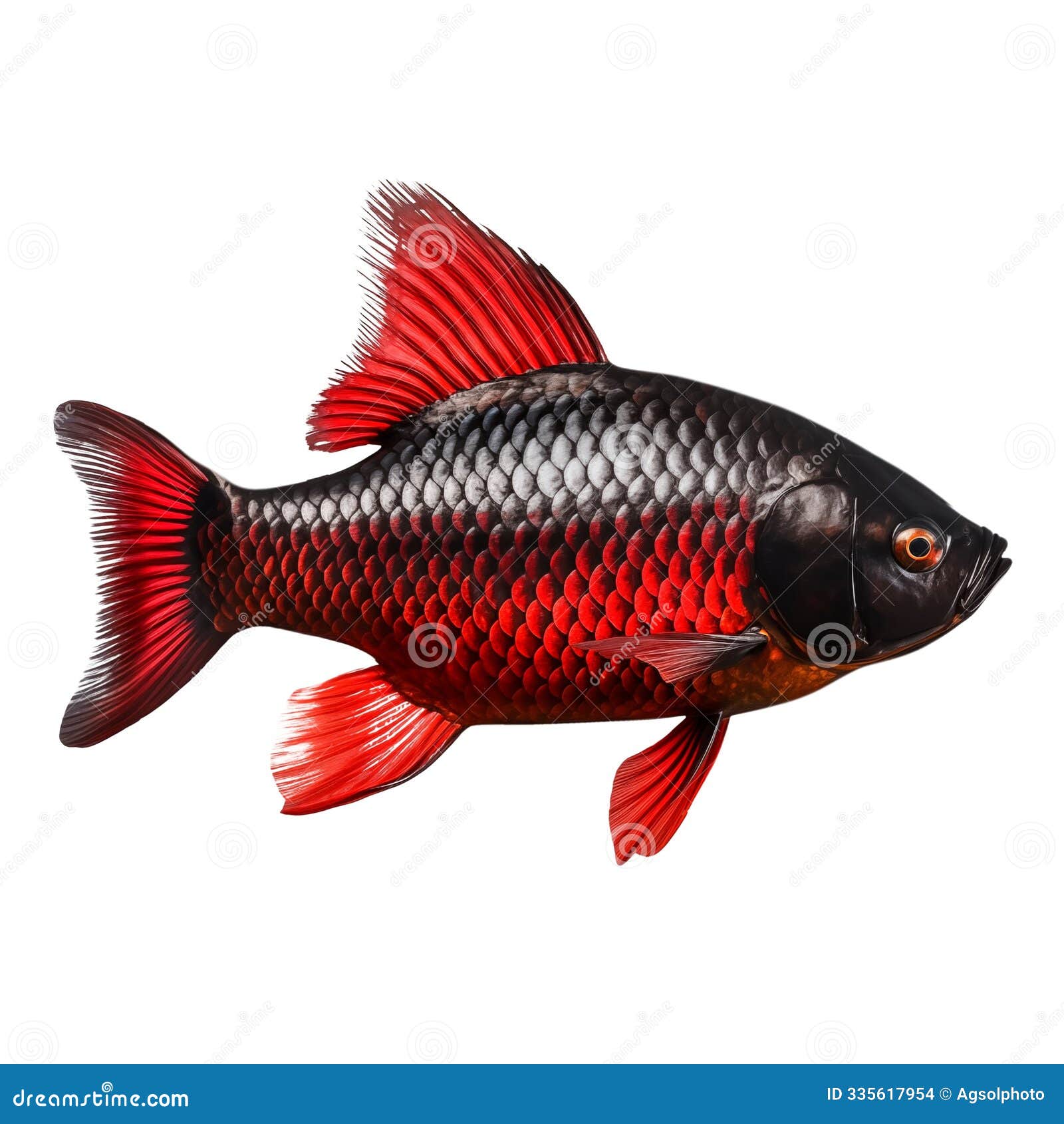 Black Ruby Barb Fish Isolated on White or Transparent Background. Close ...