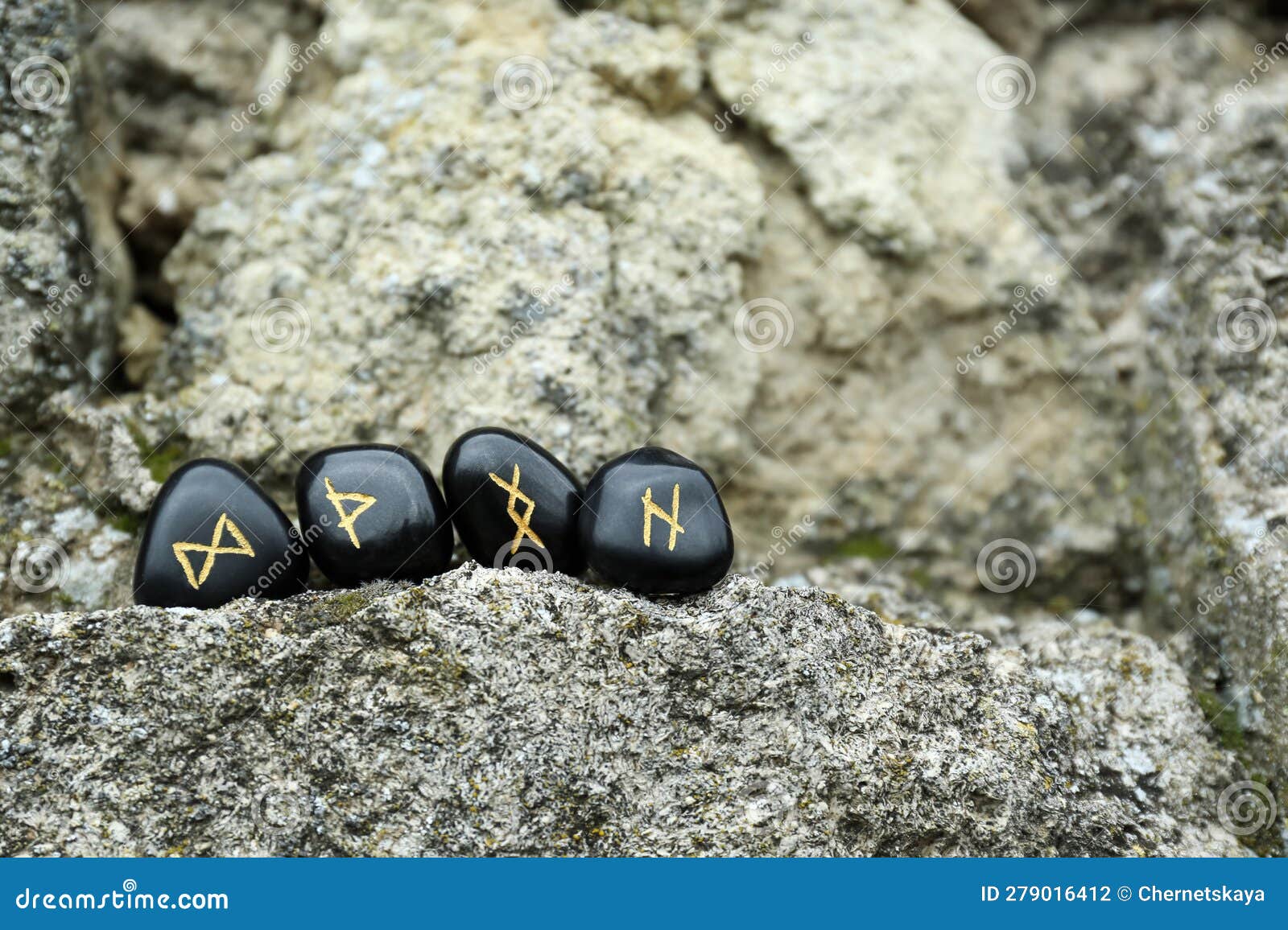 Black Runes on Stone Outdoors. Space for Text Stock Photo - Image of ...