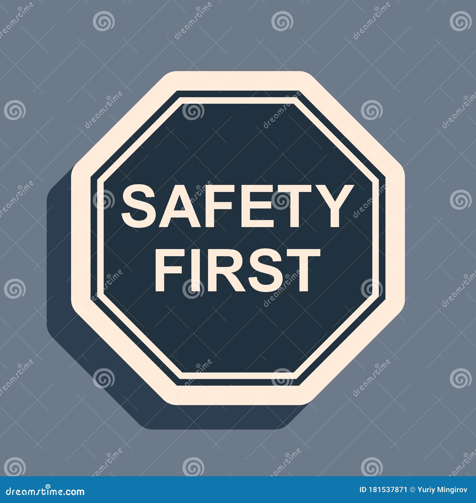 Black Safety First Octagonal Shape Icon Isolated on Grey Background ...