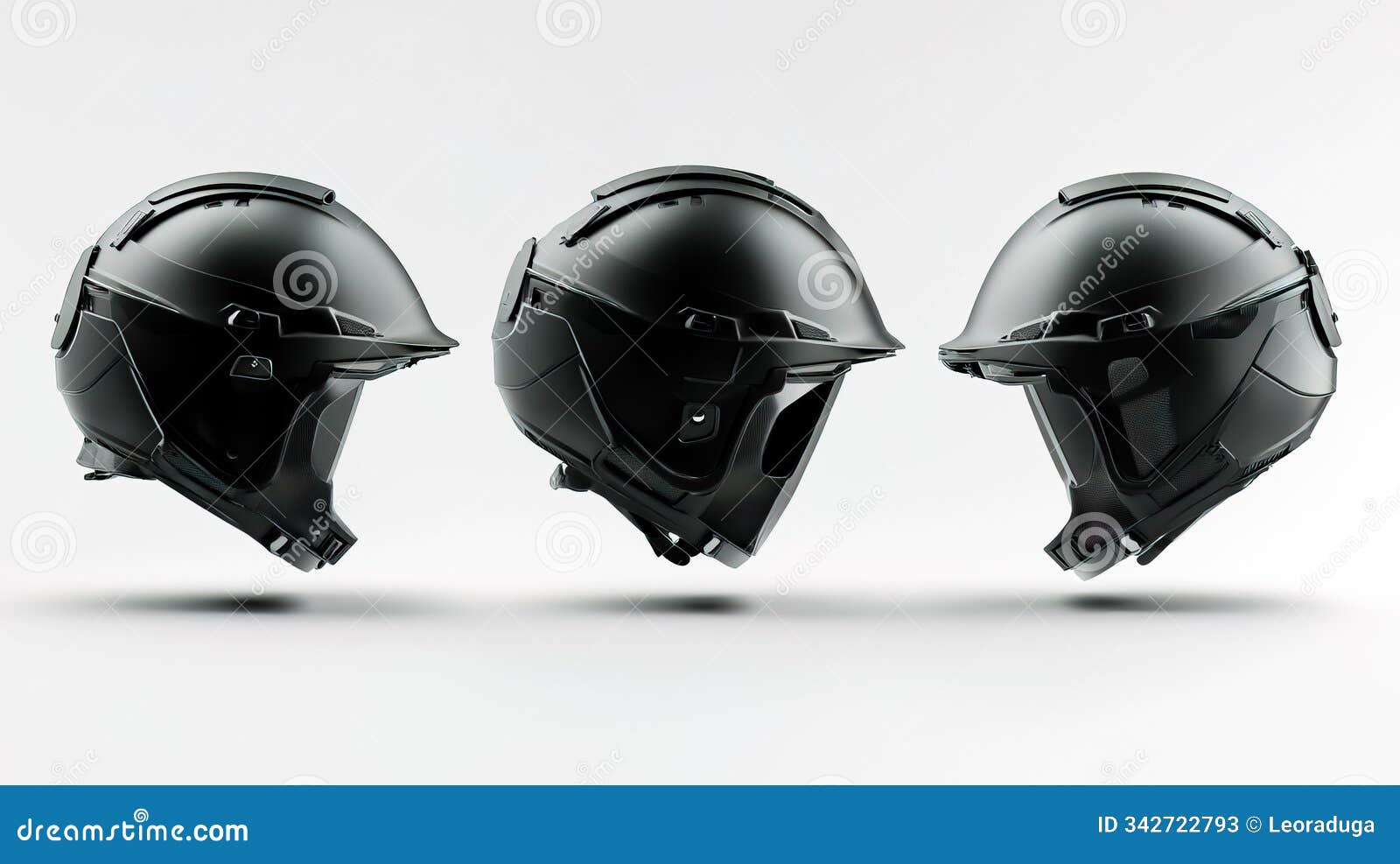 A Black Safety Helmet Shown in Four Different Projections: Front View ...