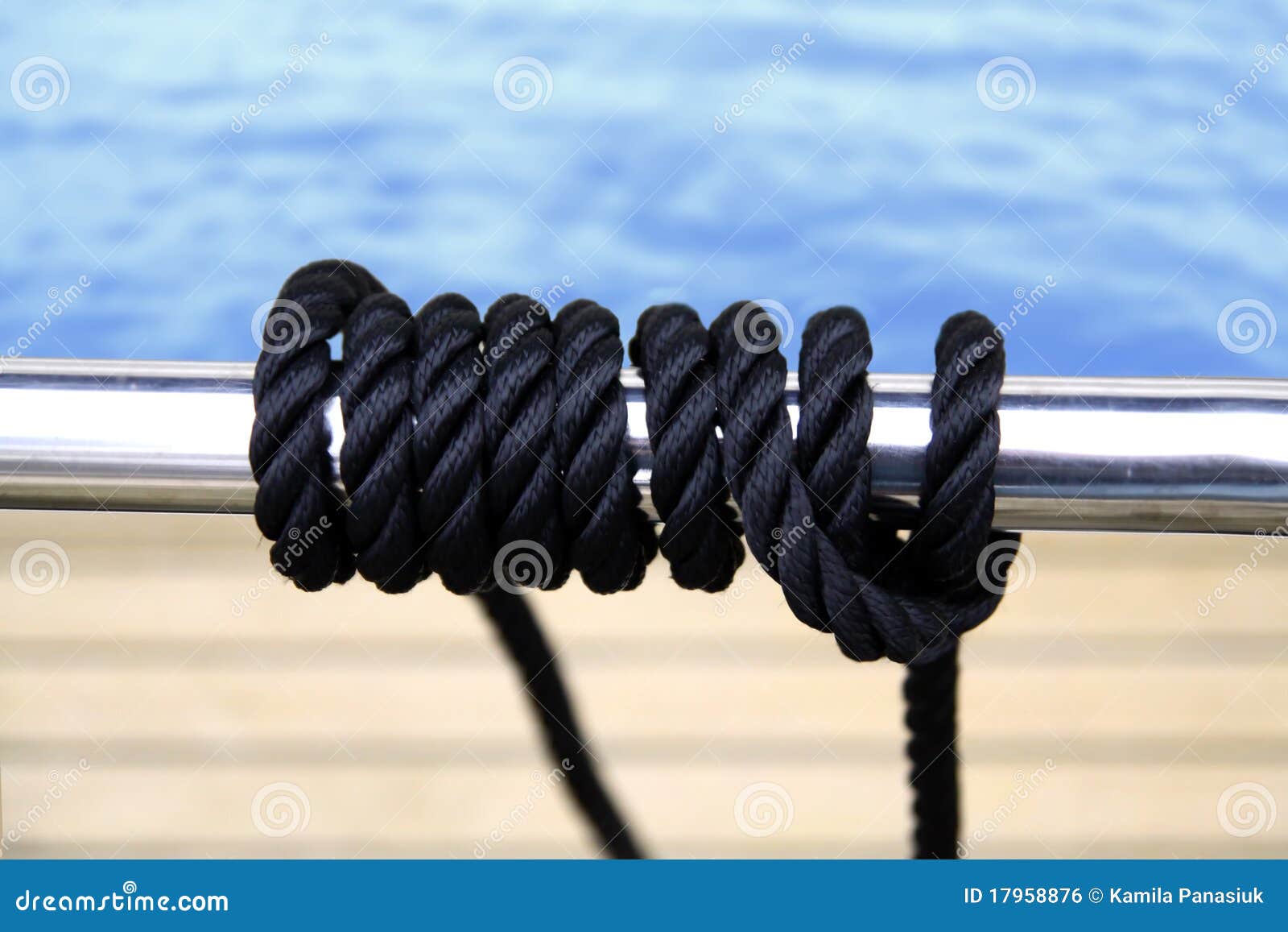 Black Sailing Rope On The Metal Pipe Stock Photo - Image of close, deck ...