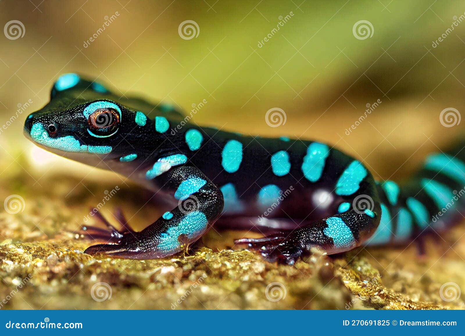 Black Salamander with Bright Blue Inserts Rests on Sand. Stock ...
