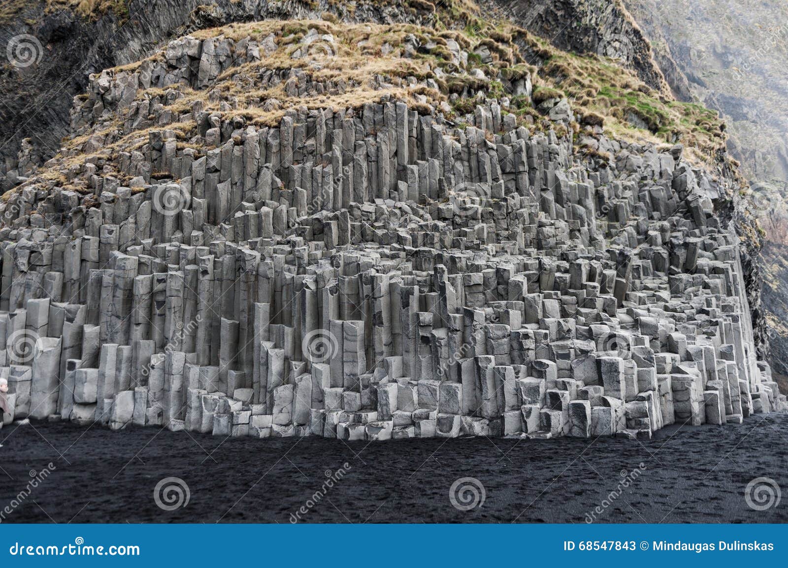 Black Sand Beach in Iceland with Rock Lava Mountain. Stock Image ...