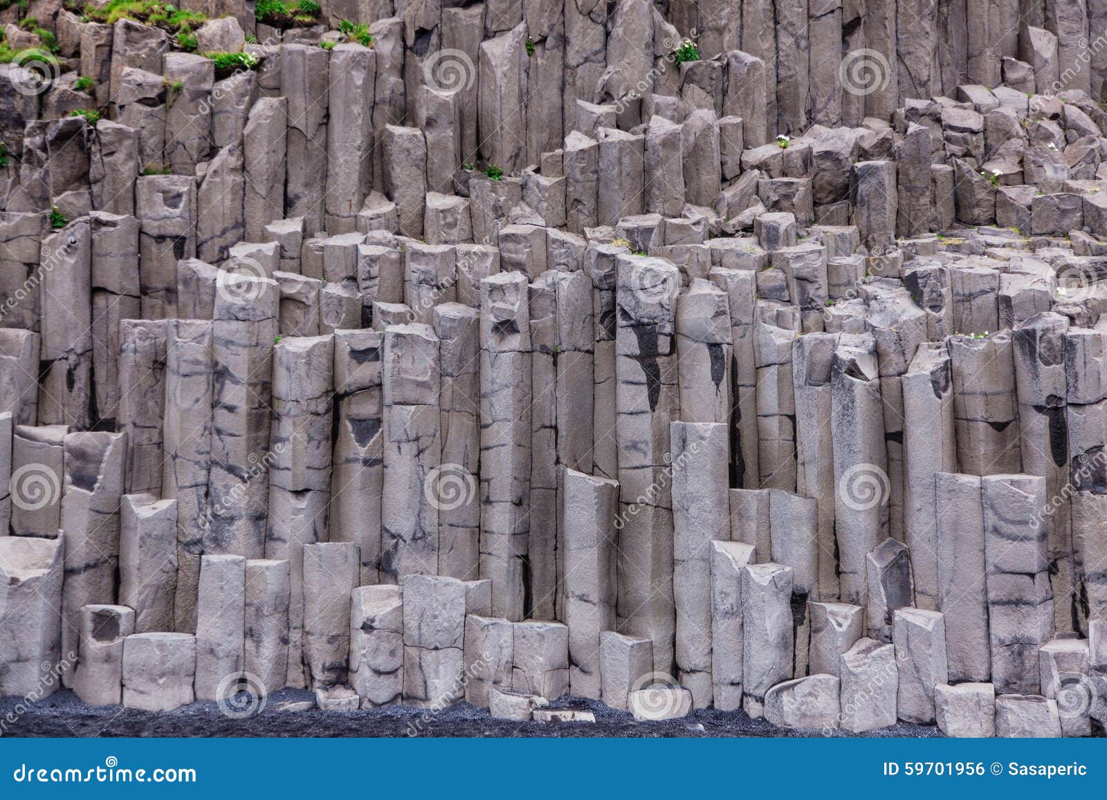 The Black Sand Beach with Unusual Rock Formation Stock Photo - Image of ...