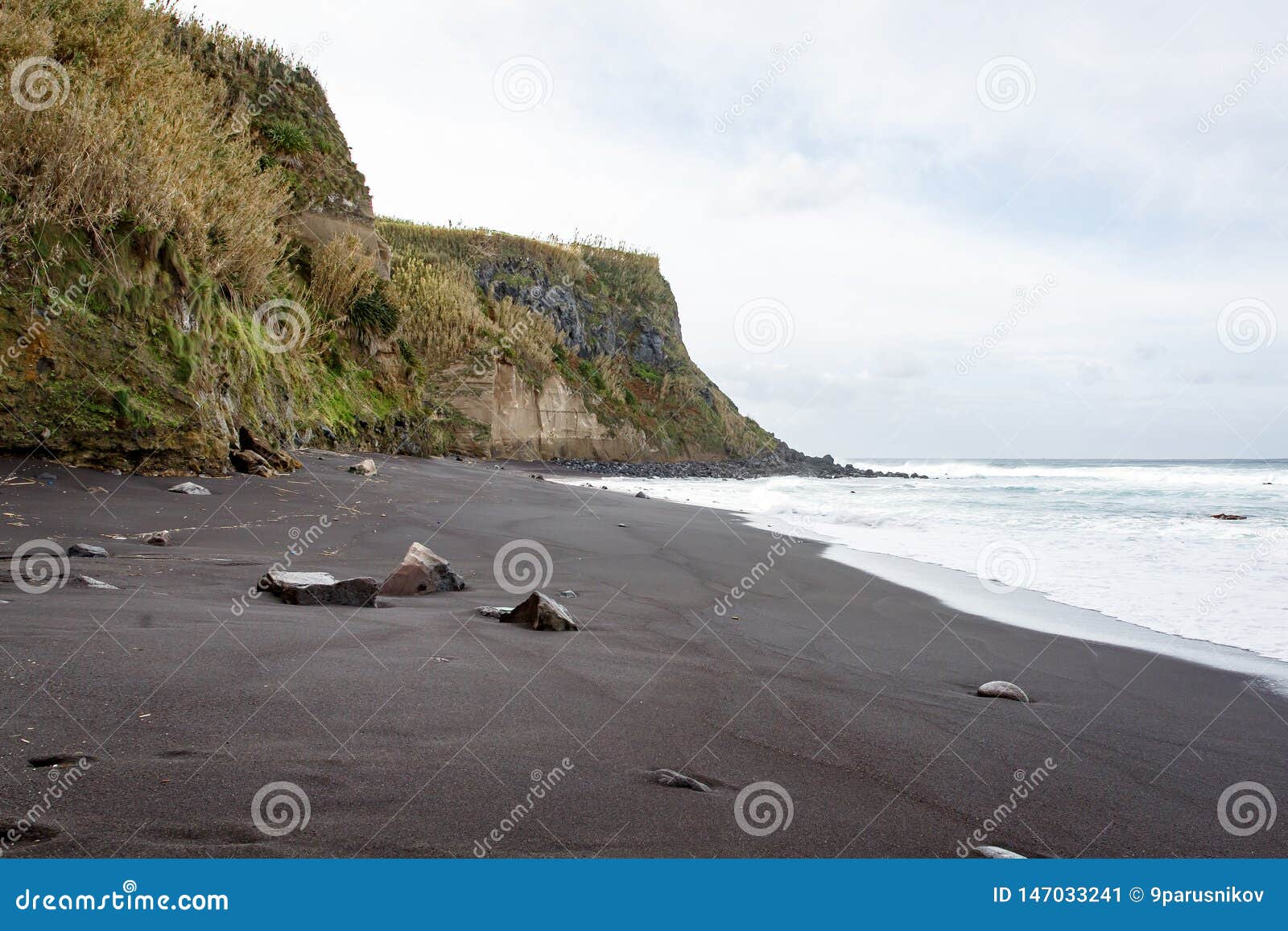 Black Sand Beach on a Volcanic Island Stock Image - Image of winter ...