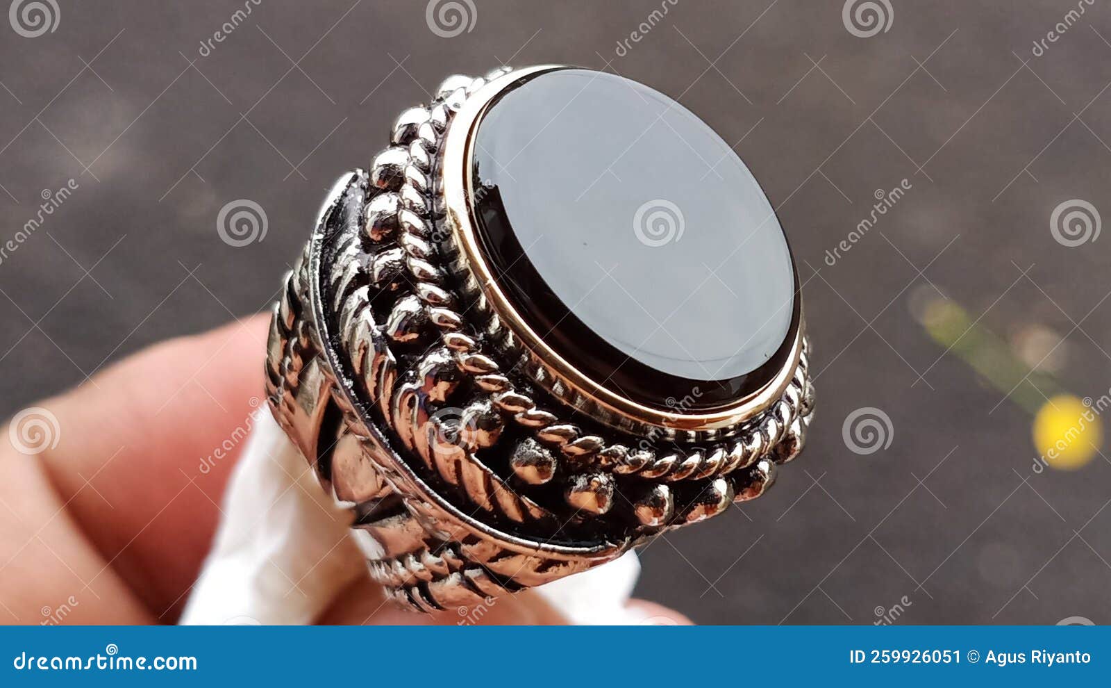 Black Sard Chalcedony Gemstone on Ring Stock Image - Image of chain ...