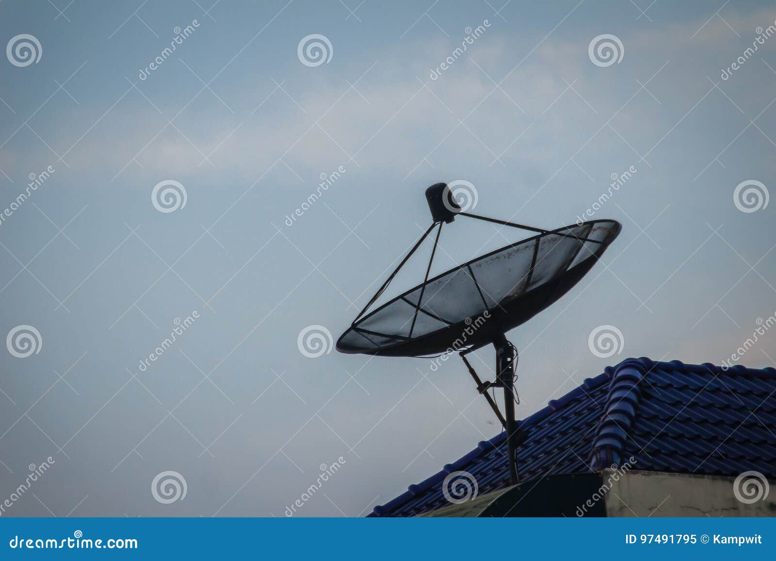 Black Satellite Disc on Rooftop of the House, Development of Com Stock ...