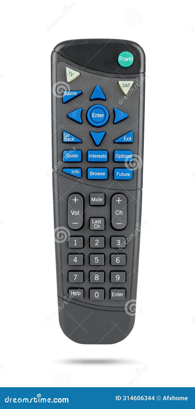 Black Satellite Receiver Remote Control, Isolated on White Background ...