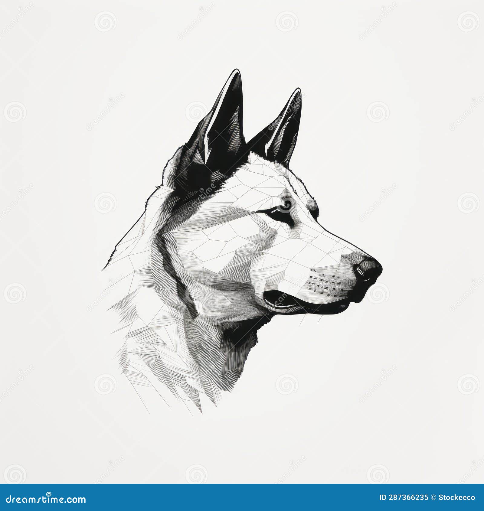 Minimalist Geometric Dog Head Illustration in Black and White Stock ...