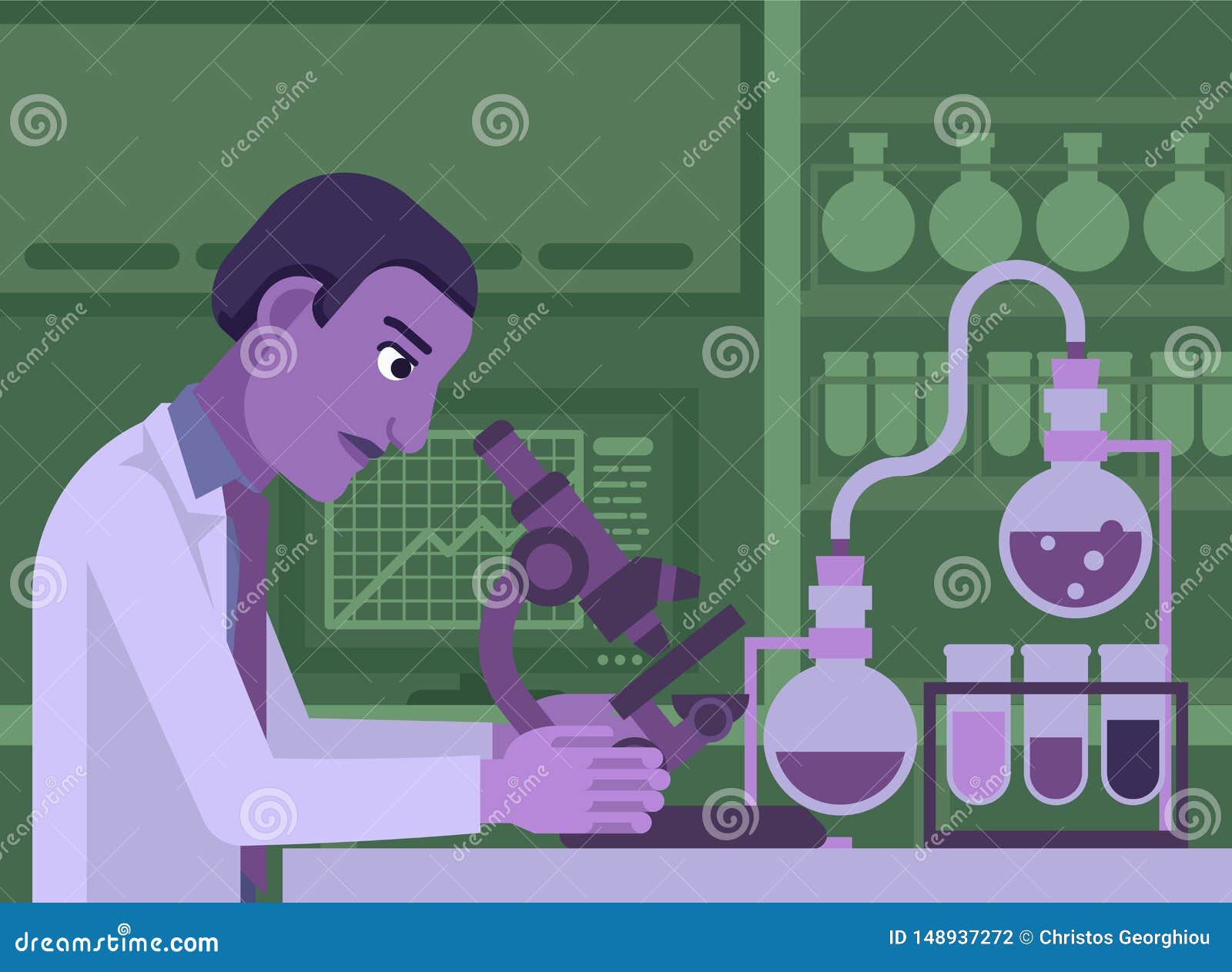 Black Scientist Working in Laboratory Stock Vector - Illustration of ...