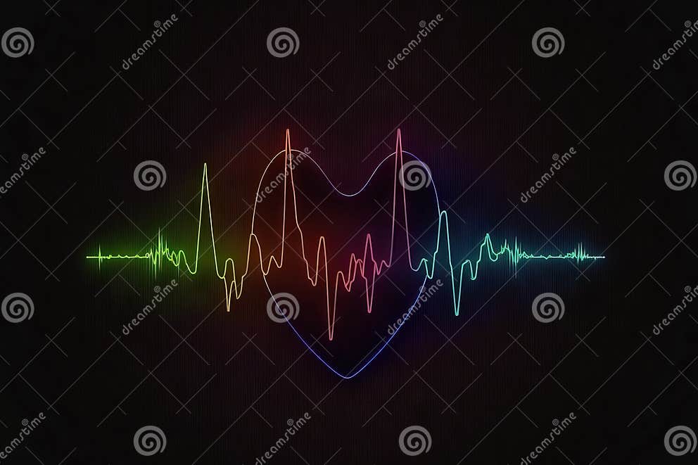 Black Screen with Colorful Heartbeat, Pulse, and Rate Stock Illustration - Illustration of line ...