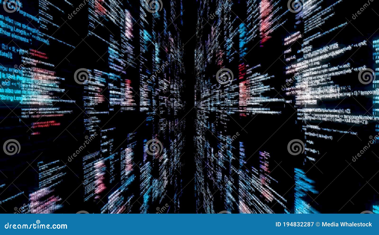 Black Screen with Programming Language Code Running with Glitch Effect, Seamless Loop. Animation ...