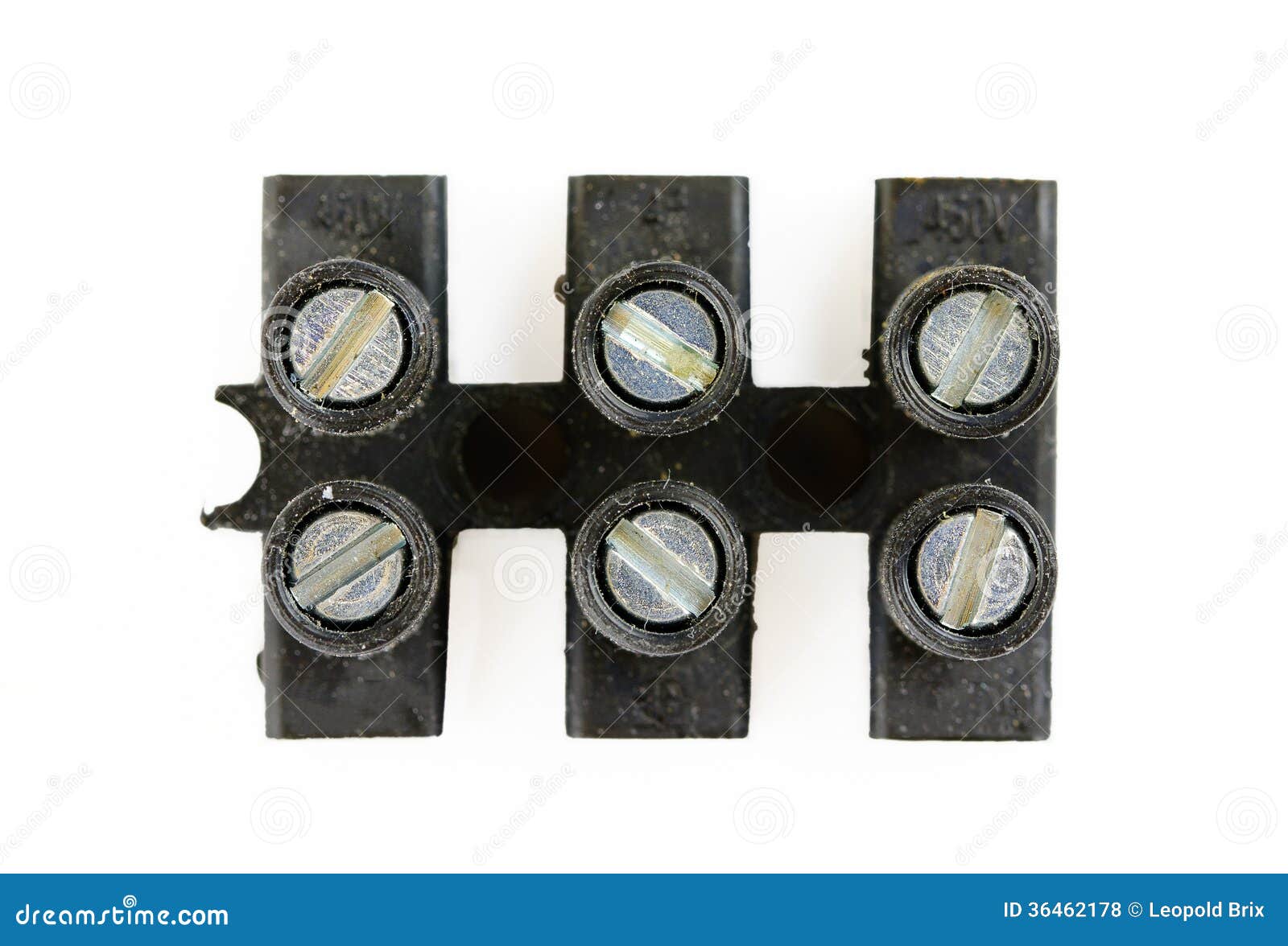 Black screw-type terminals stock photo. Image of screws - 36462178