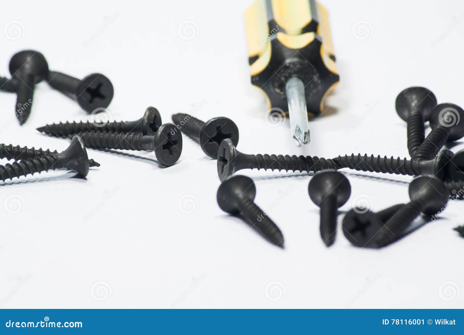 Black Screws and Screwdriver Stock Image - Image of shiny, chrome: 78116001