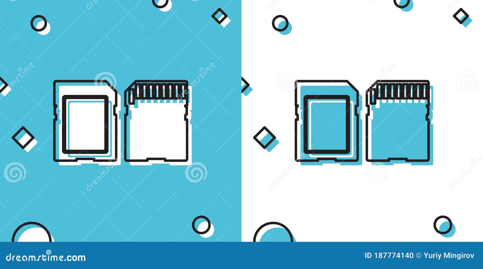Black SD Card Icon Isolated on Blue and White Background. Memory Card ...