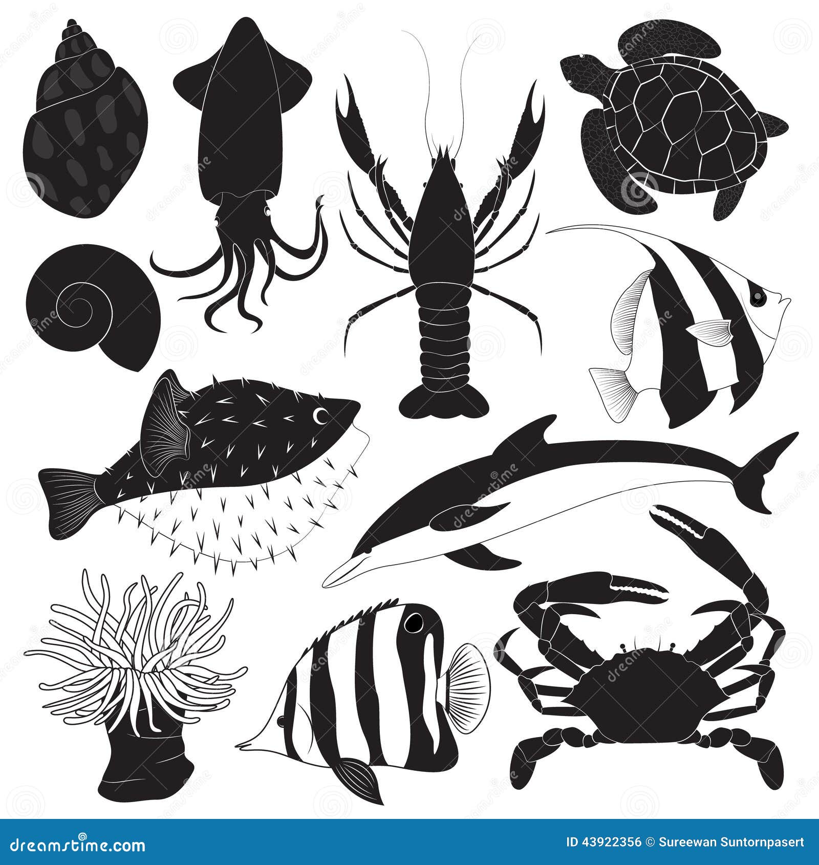 Black Sea Creature Icons Vector Illustration | CartoonDealer.com #43922356