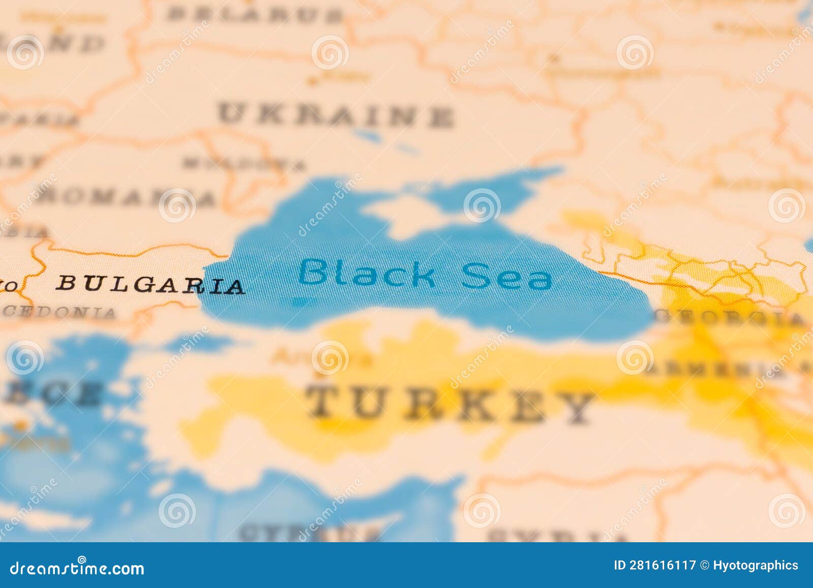 Black Sea in Focus on a Tilted World Map. Stock Illustration ...