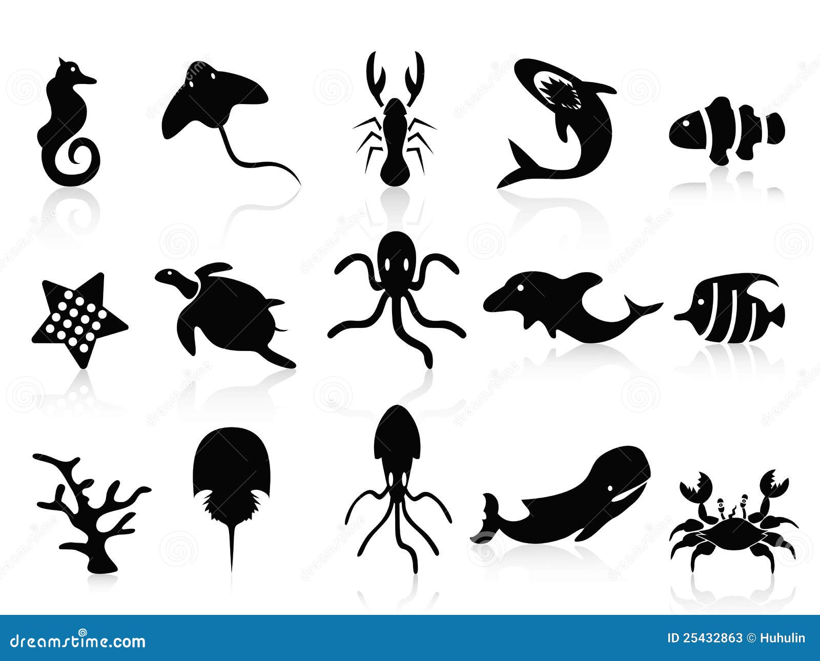 Black Sea Life Icons Set Stock Photos - Image: 25432863