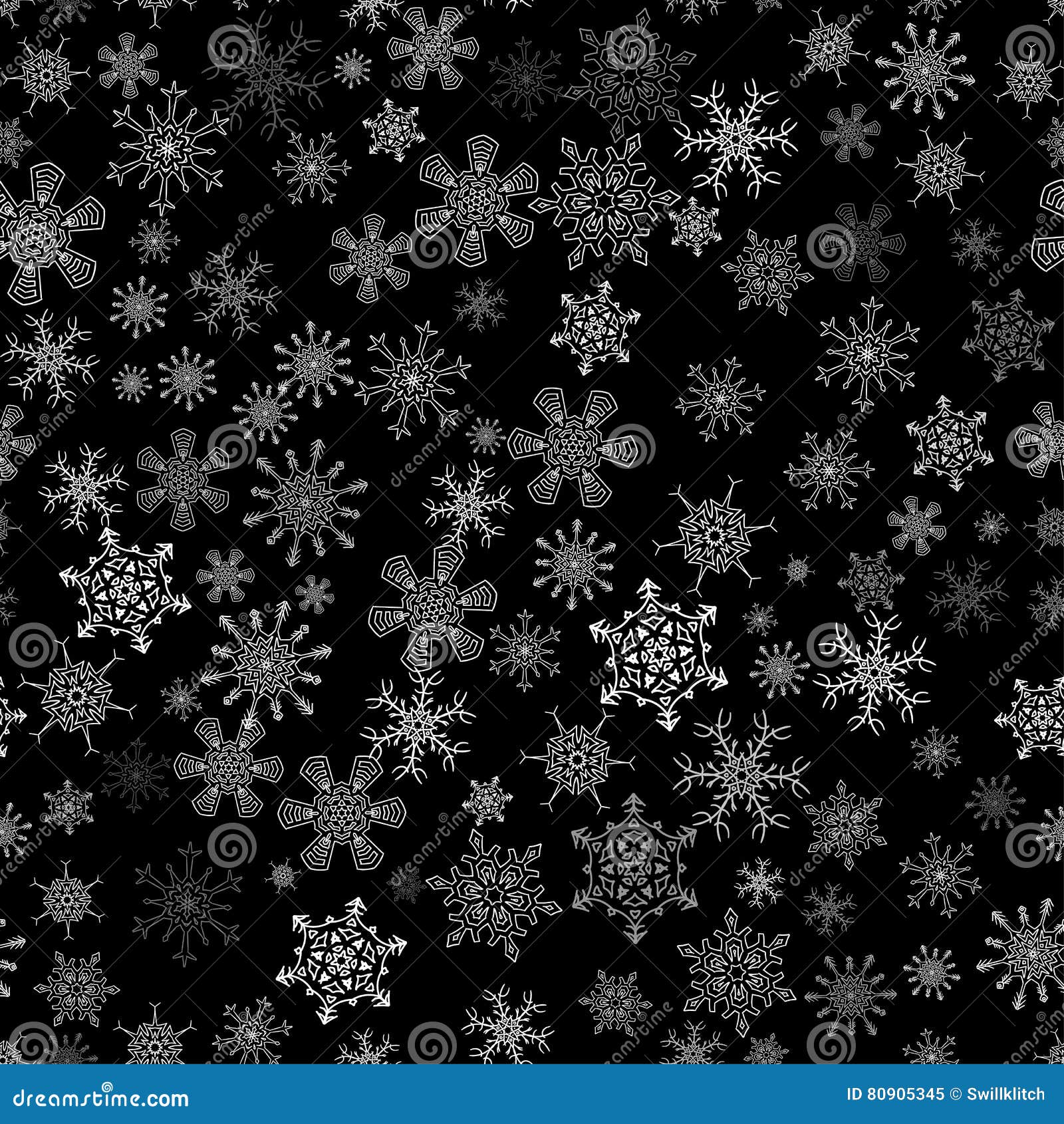Black Seamless Christmas Pattern with Different Snowflakes Stock Vector ...