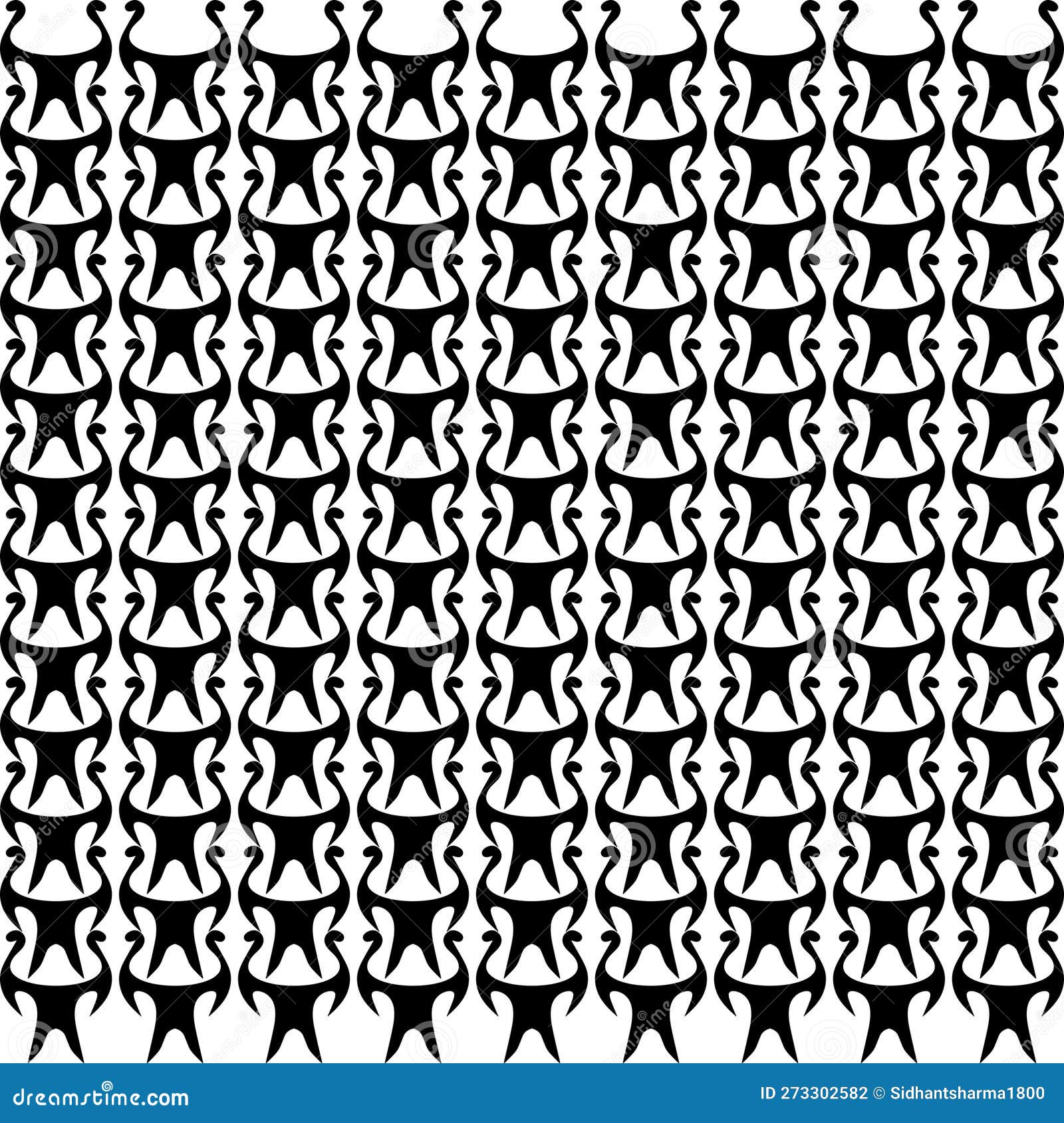 Black Seamless Curvy Element Repeated Design on White Background ...