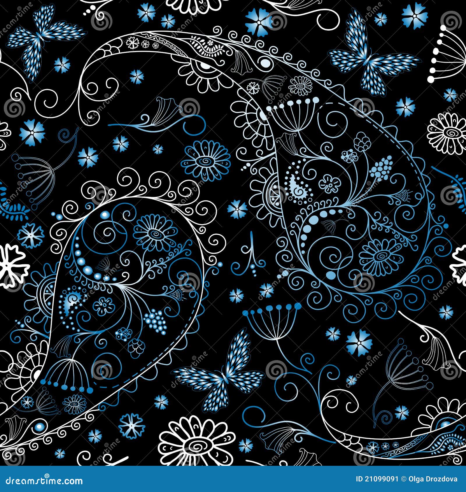 Black Seamless Floral Pattern Stock Image - Image: 21099091