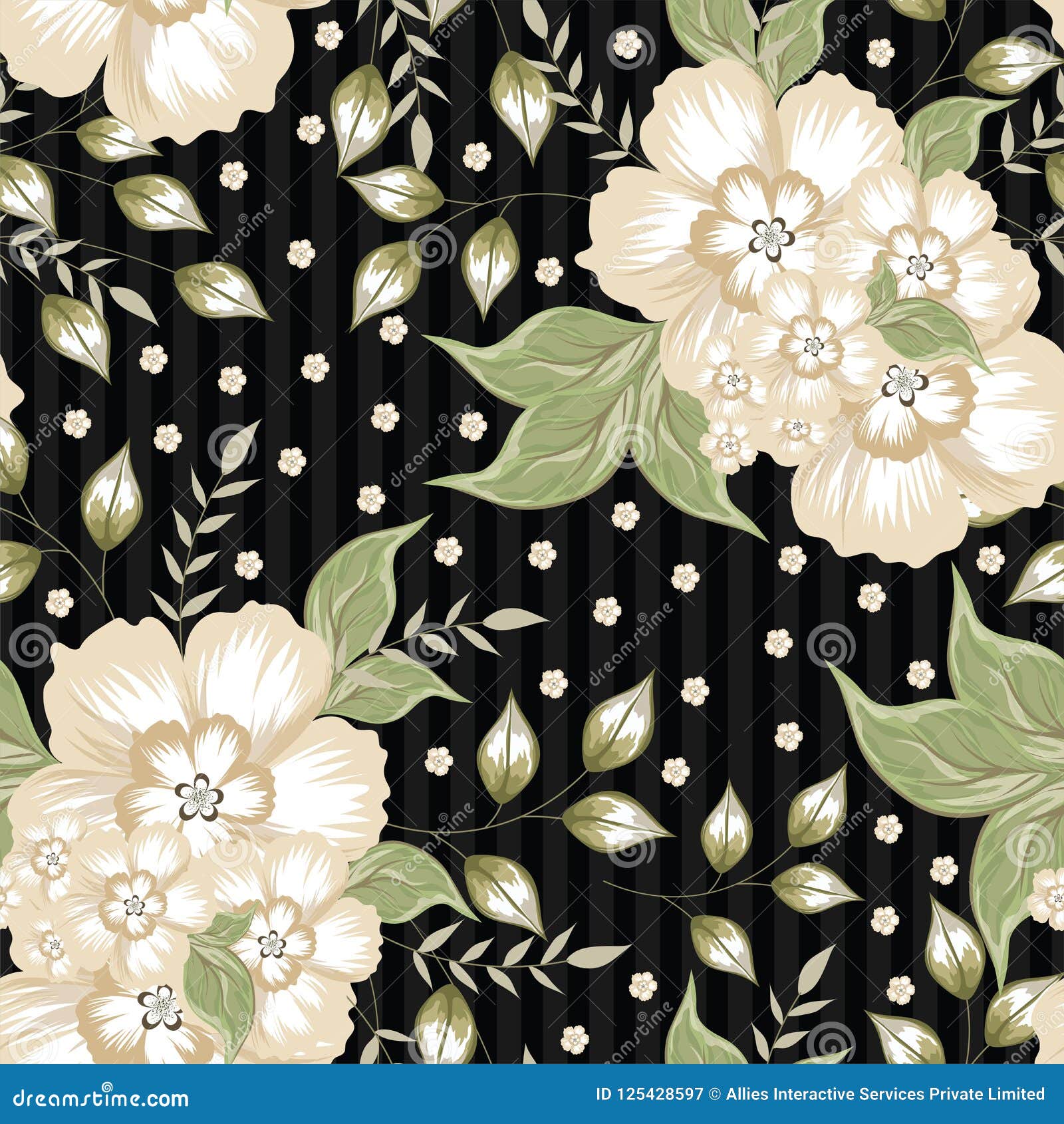 Black Seamless Floral Pattern. Stock Illustration - Illustration of ...