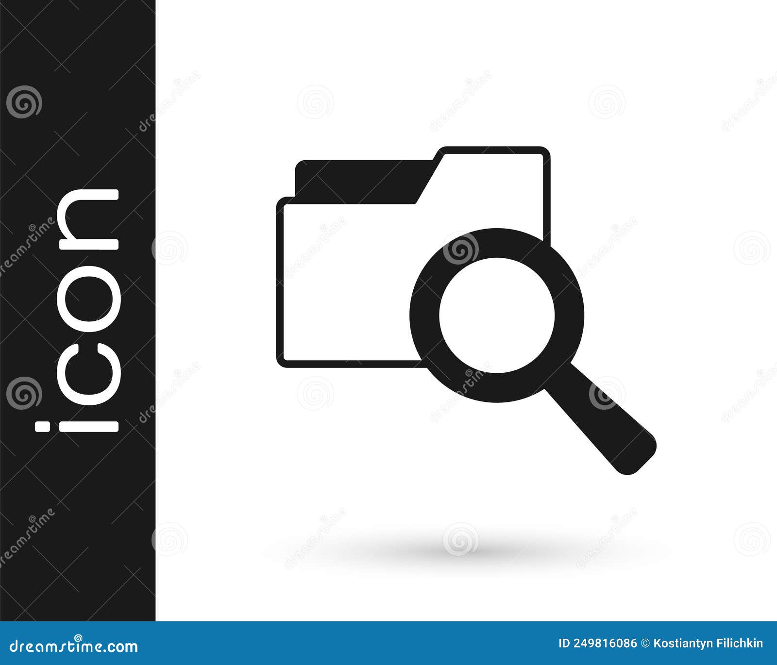 Black Search Concept with Folder Icon Isolated on White Background ...