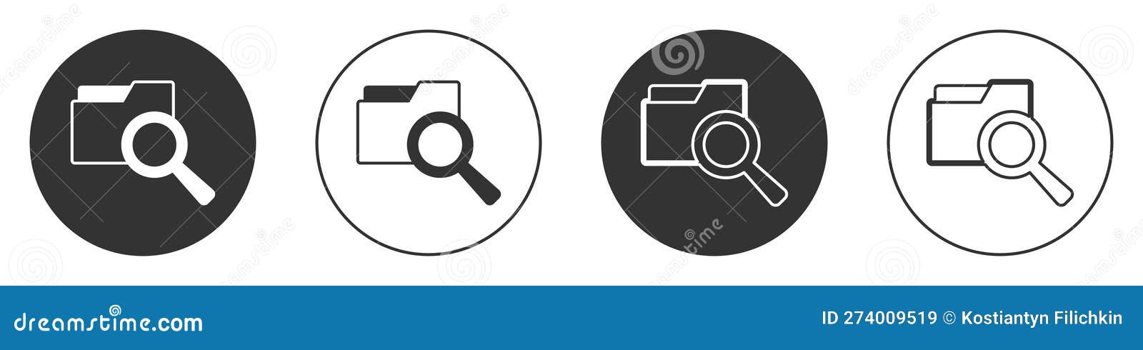 Black Search Concept with Folder Icon Isolated on White Background ...