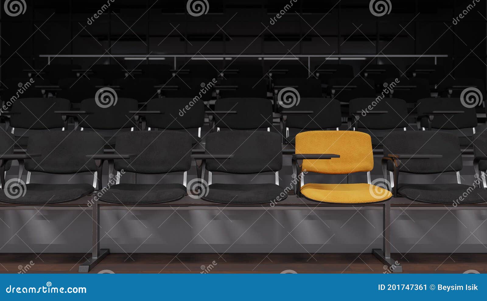 Black Seats with a Single Yellow One Inside a Lecture Room in Dim Light ...