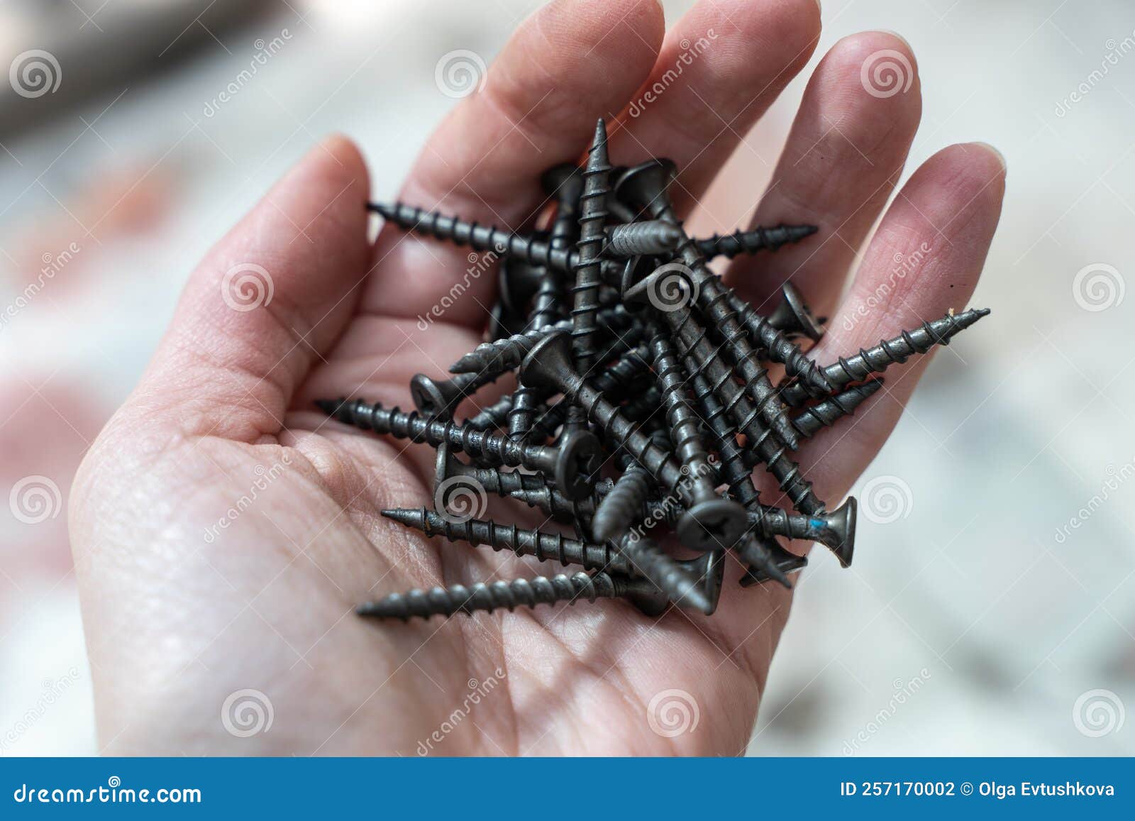 Black Self-tapping Screws on a Person& X27;s Arm Stock Photo - Image of ...