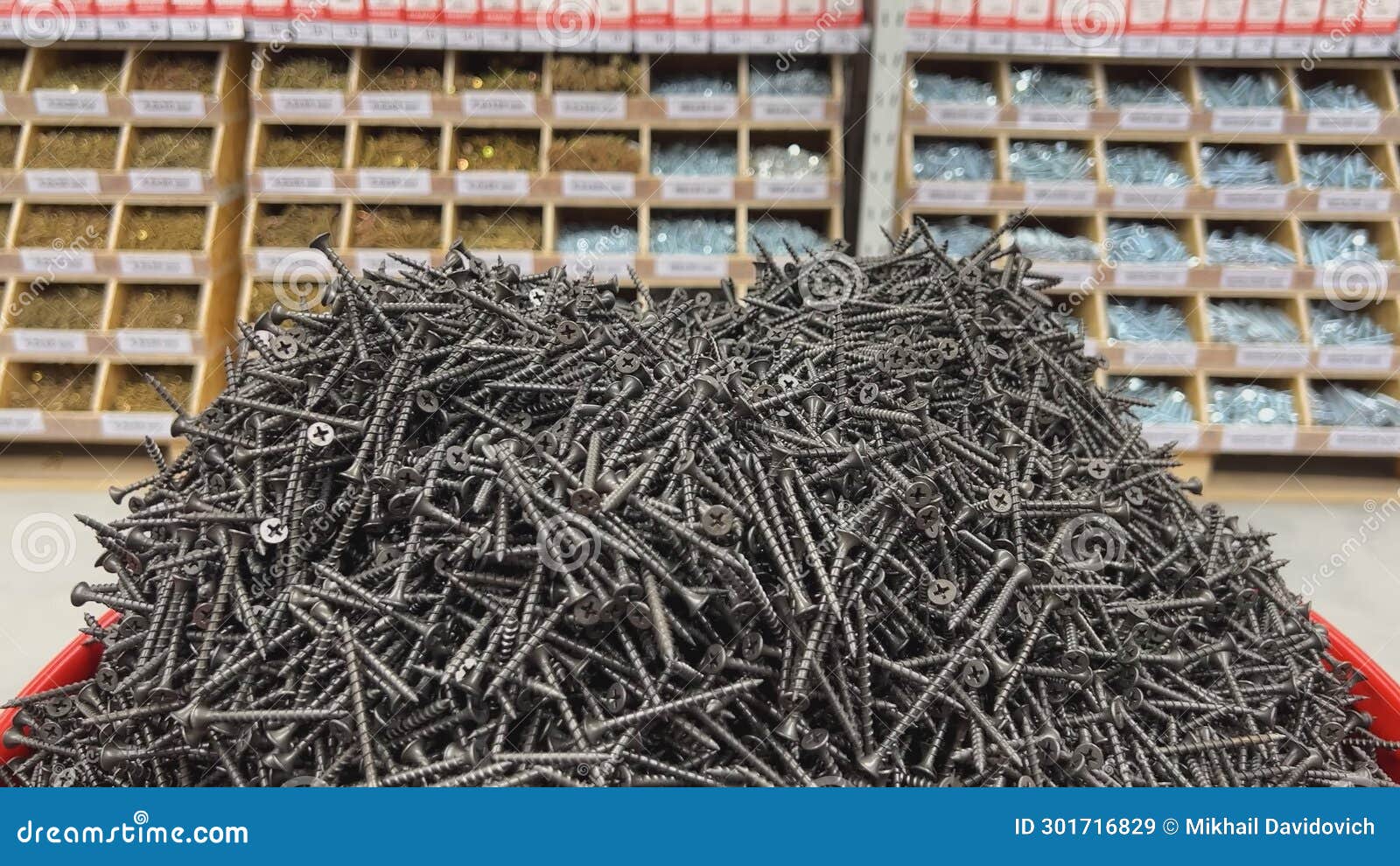 Black Self-tapping Screws in the Store on the Counter. Stock Image ...